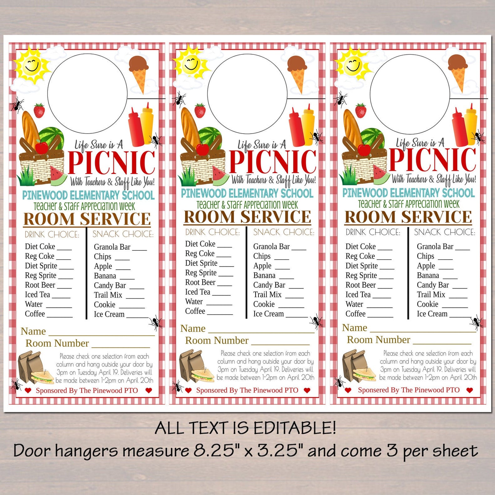 Editable Picnic Themed Room Service Door Hanger — TidyLady Printables