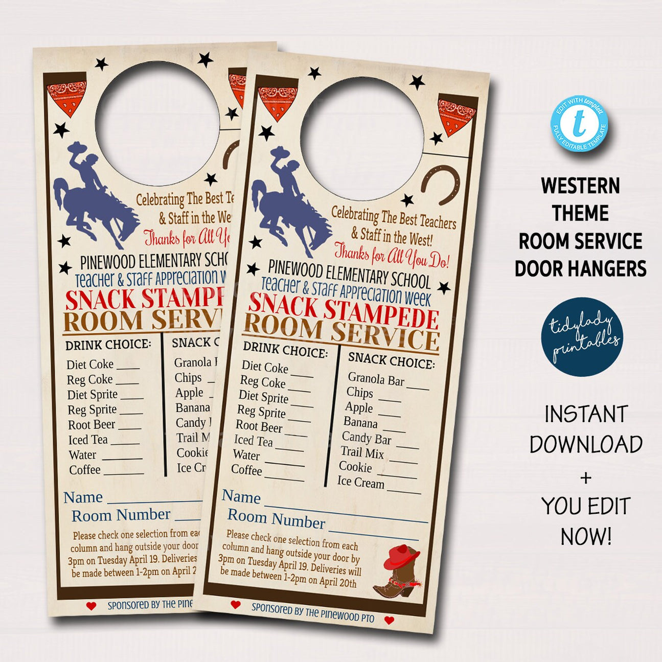 Western Theme Room Service Door Hanger | Teacher Appreciation ...