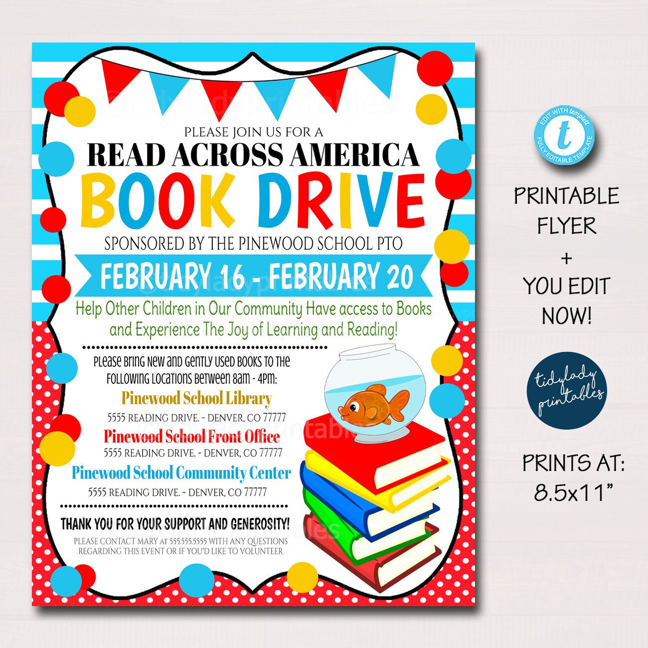 Read Across America Book Drive Flyer | TidyLady Printables