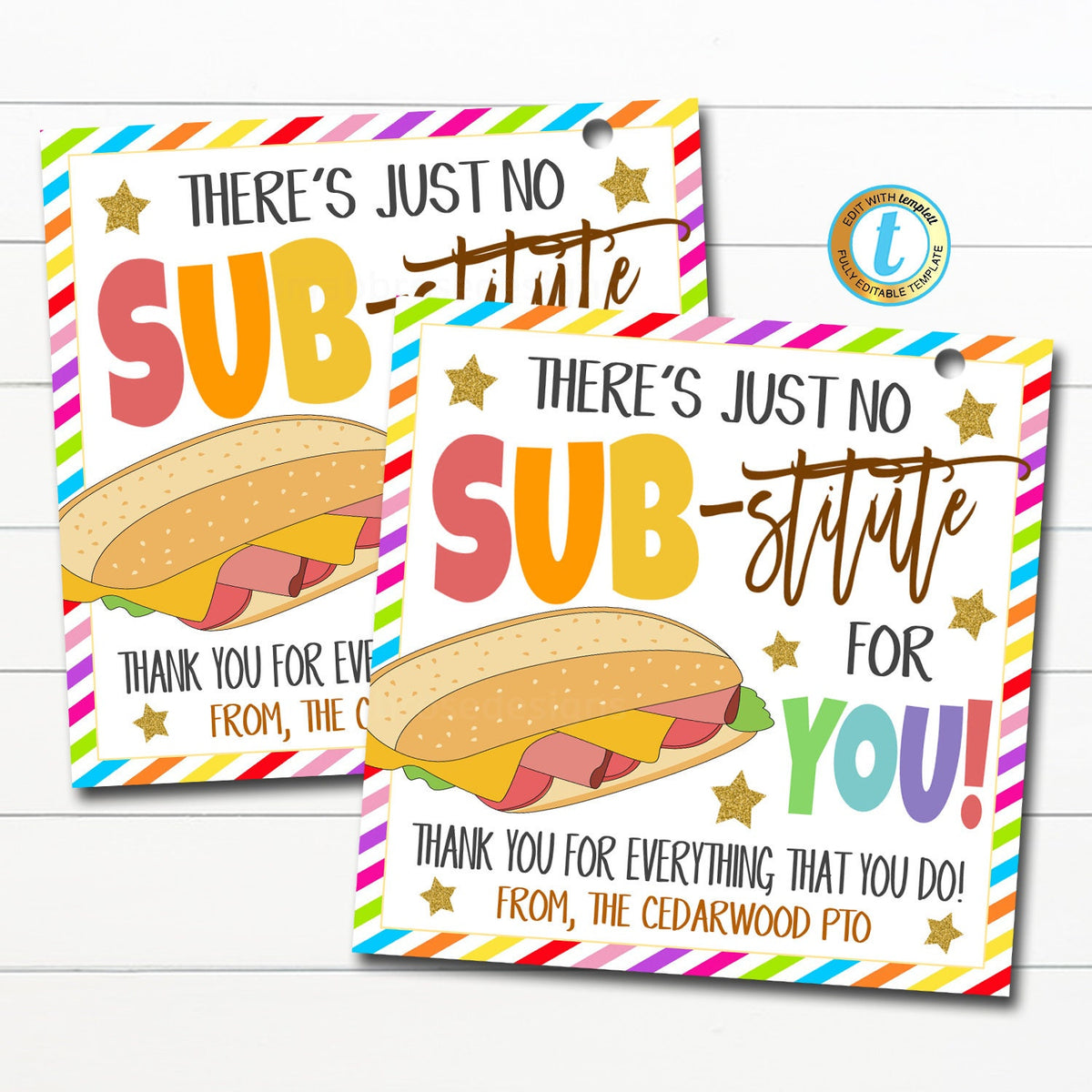 Substitute Teacher Appreciation gift tag — TidyLady Printables
