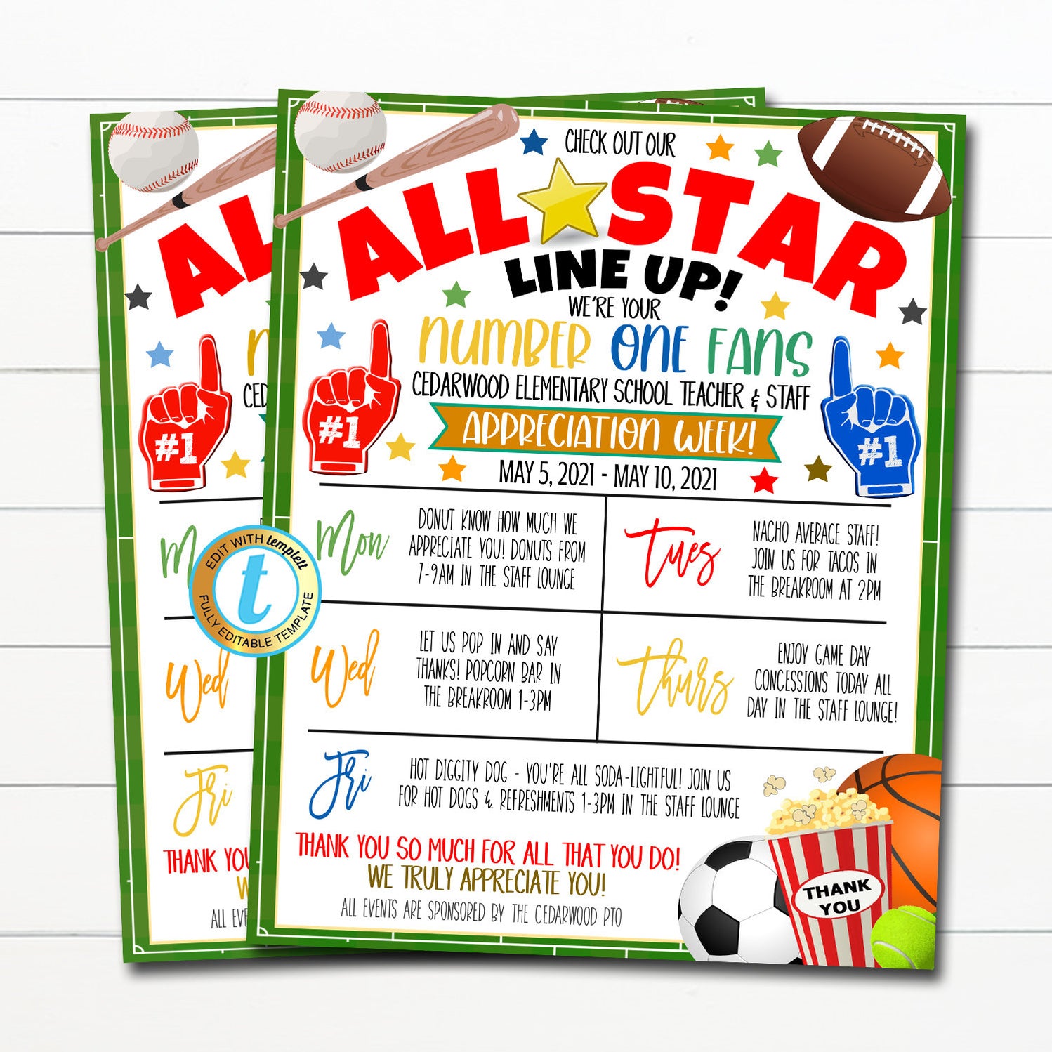 Sports All Star Vip Teacher Appreciation Week Itinerary Poster ...