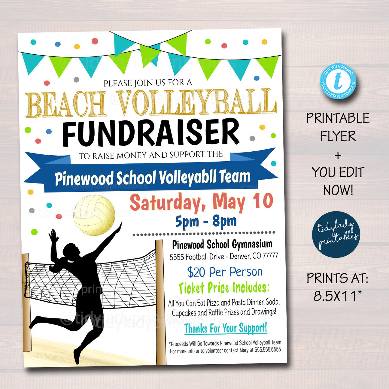 Beach Sand Volleyball Fundraiser Flyer | TidyLady Printables