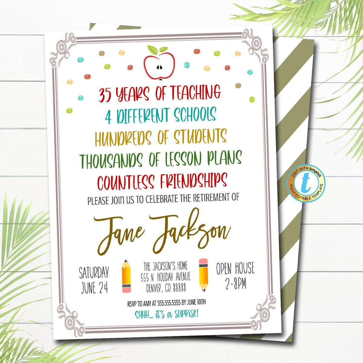 Editable Teacher Retirement Invitation | TidyLady Printables