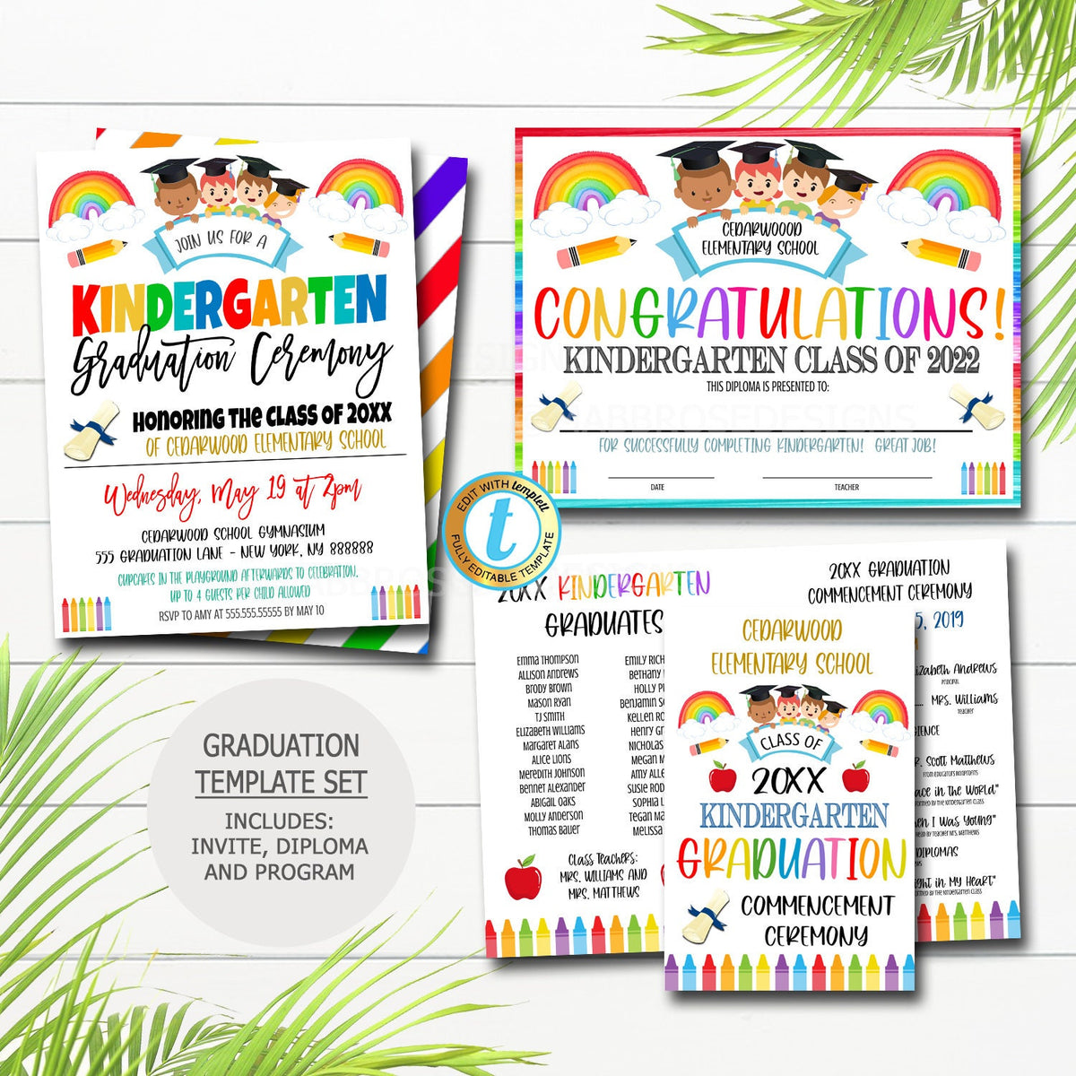Kindergarten Graduation Ceremony Program Template Set — TidyLady Printables