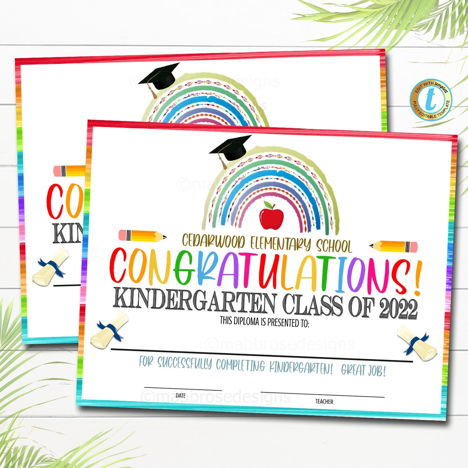 Rainbow Kindergarten Graduation Set | TidyLady Printables