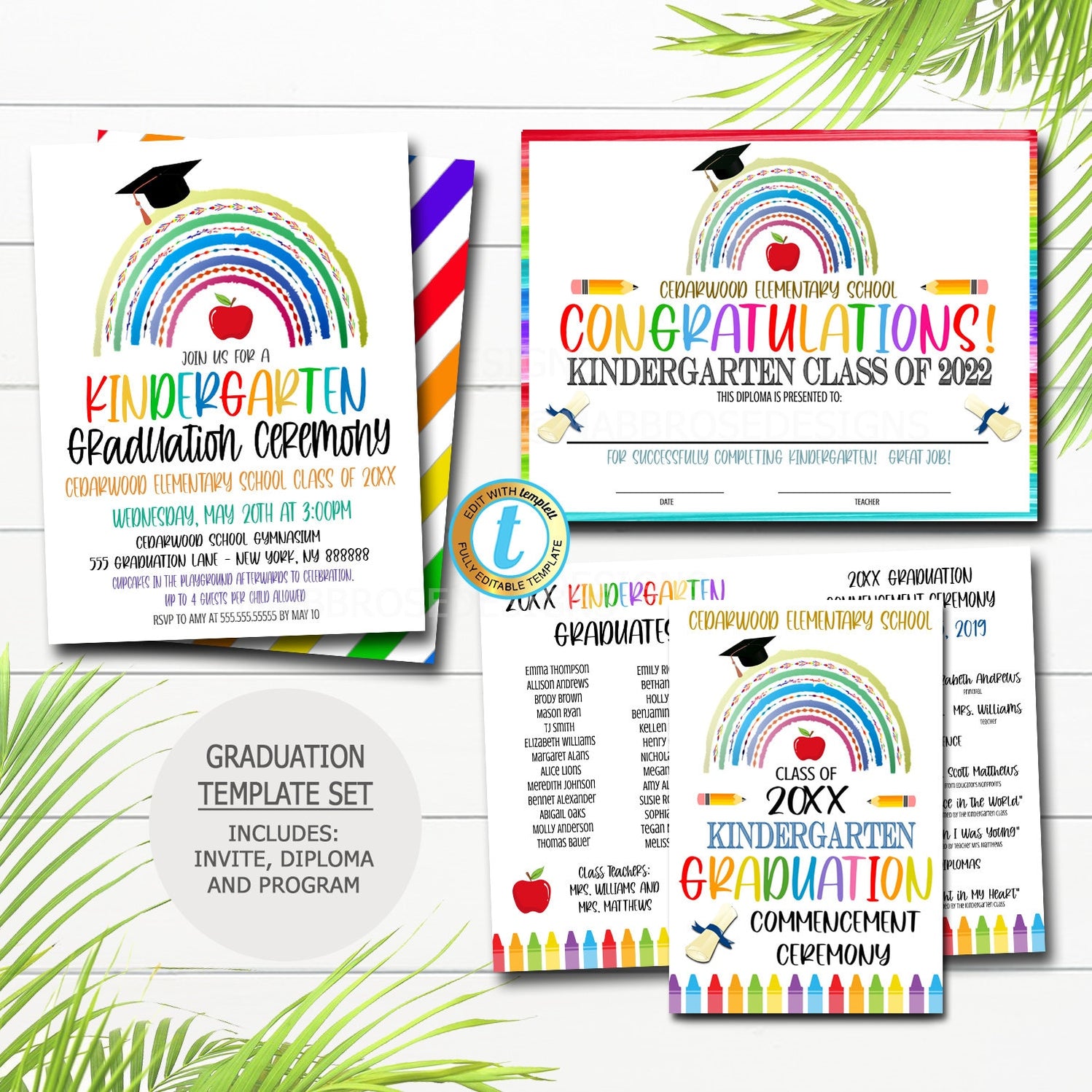 Rainbow Kindergarten Graduation Set | TidyLady Printables