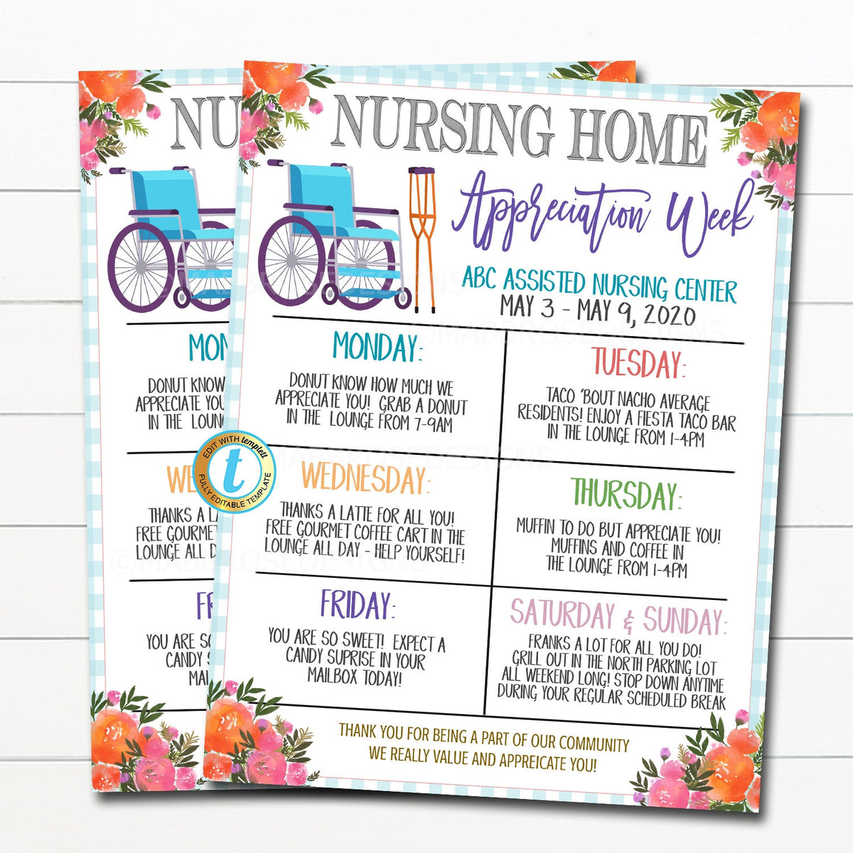 Nursing Home Appreciation Week Itinerary | TidyLady Printables