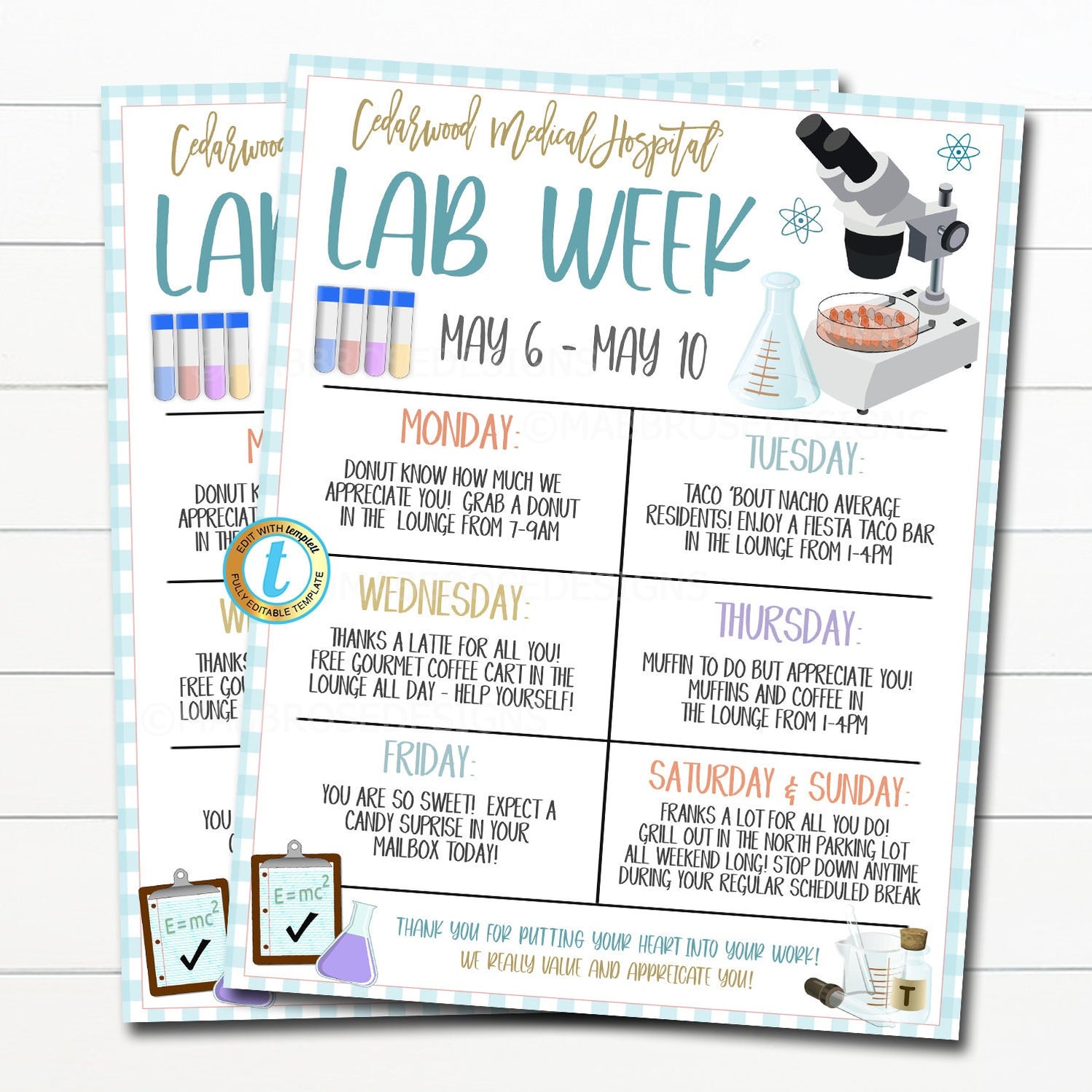 Lab Theme Teacher Appreciation Week Itinerary Poster — TidyLady Printables