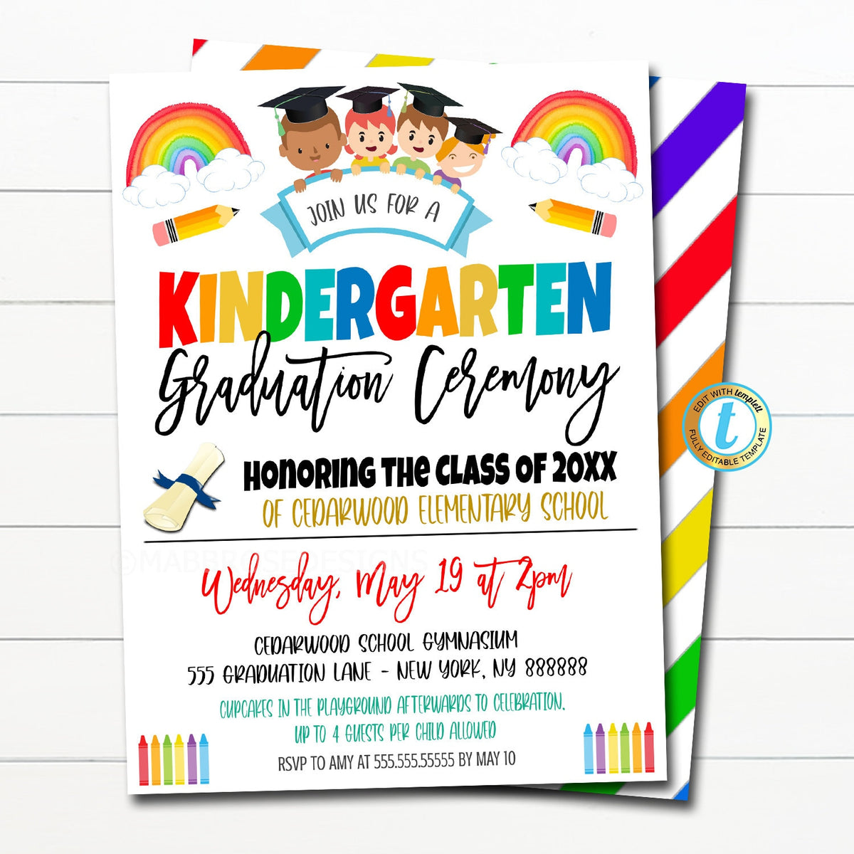 Editable Graduation Invitation Printable Kindergarten Preschool ...