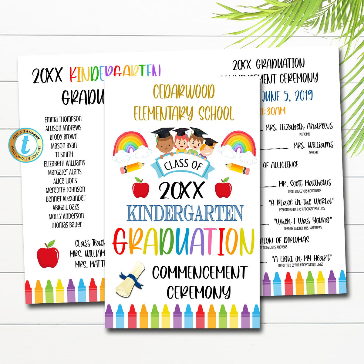 Graduation Ceremony Program Template Kindergarten — TidyLady Printables
