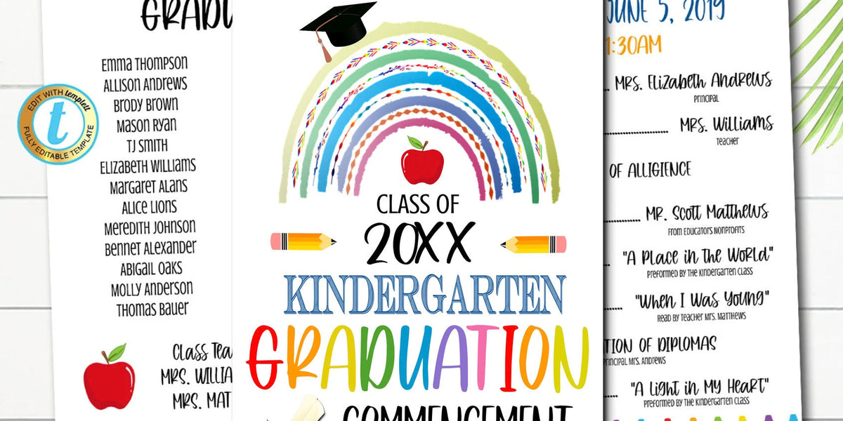 Printable Rainbow Kindergarten Graduation Program Template — TidyLady ...