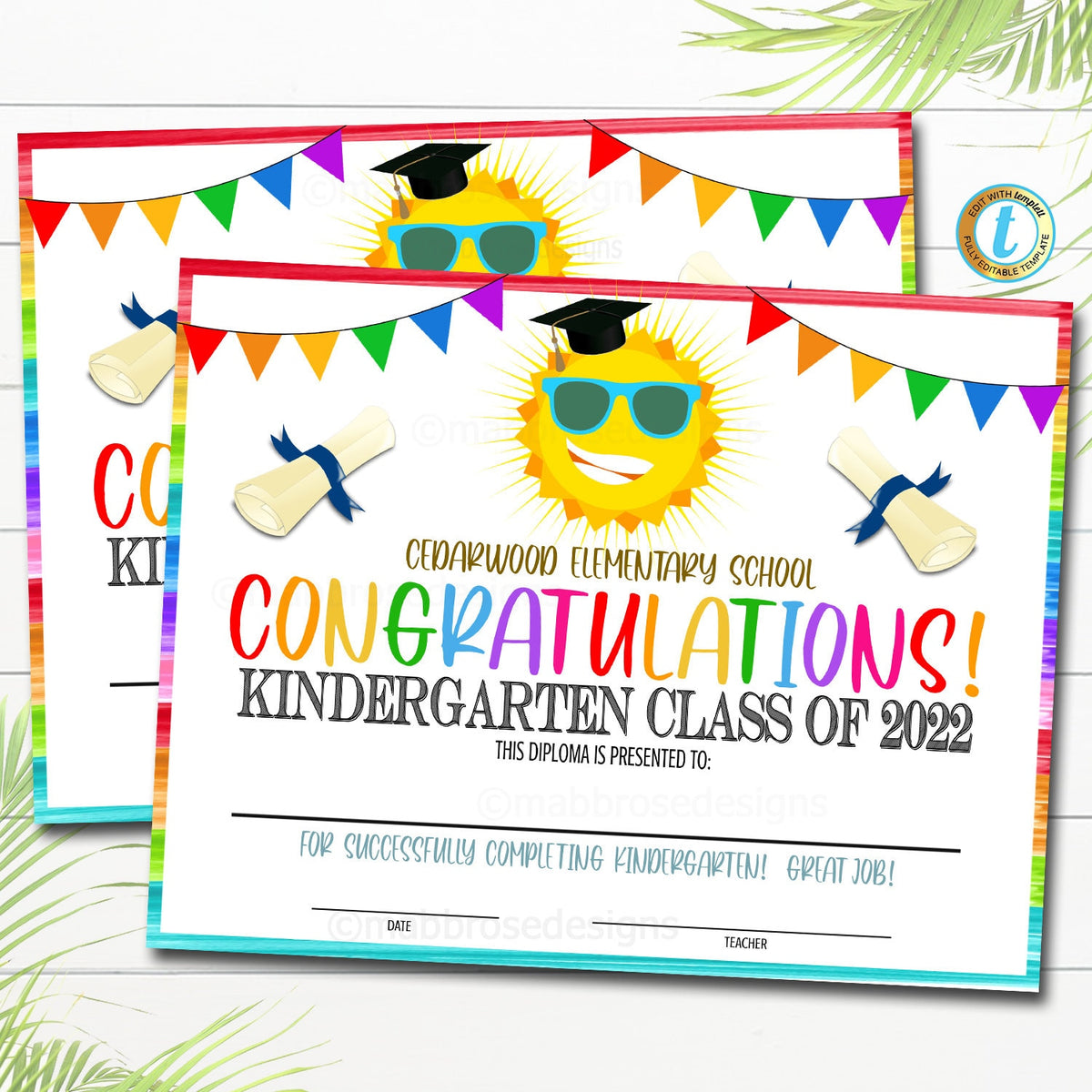 Editable Graduation Certificate Any Grade | Printable Diploma ...