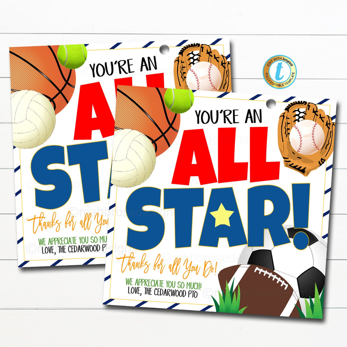 Sports All Star Vip Thank You Gift Tags | TidyLady Printables