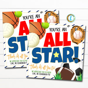Sports All Star Vip Thank You Gift Tags | TidyLady Printables