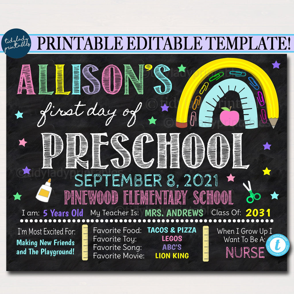 Editable First Day Of School Signs | TidyLady Printables