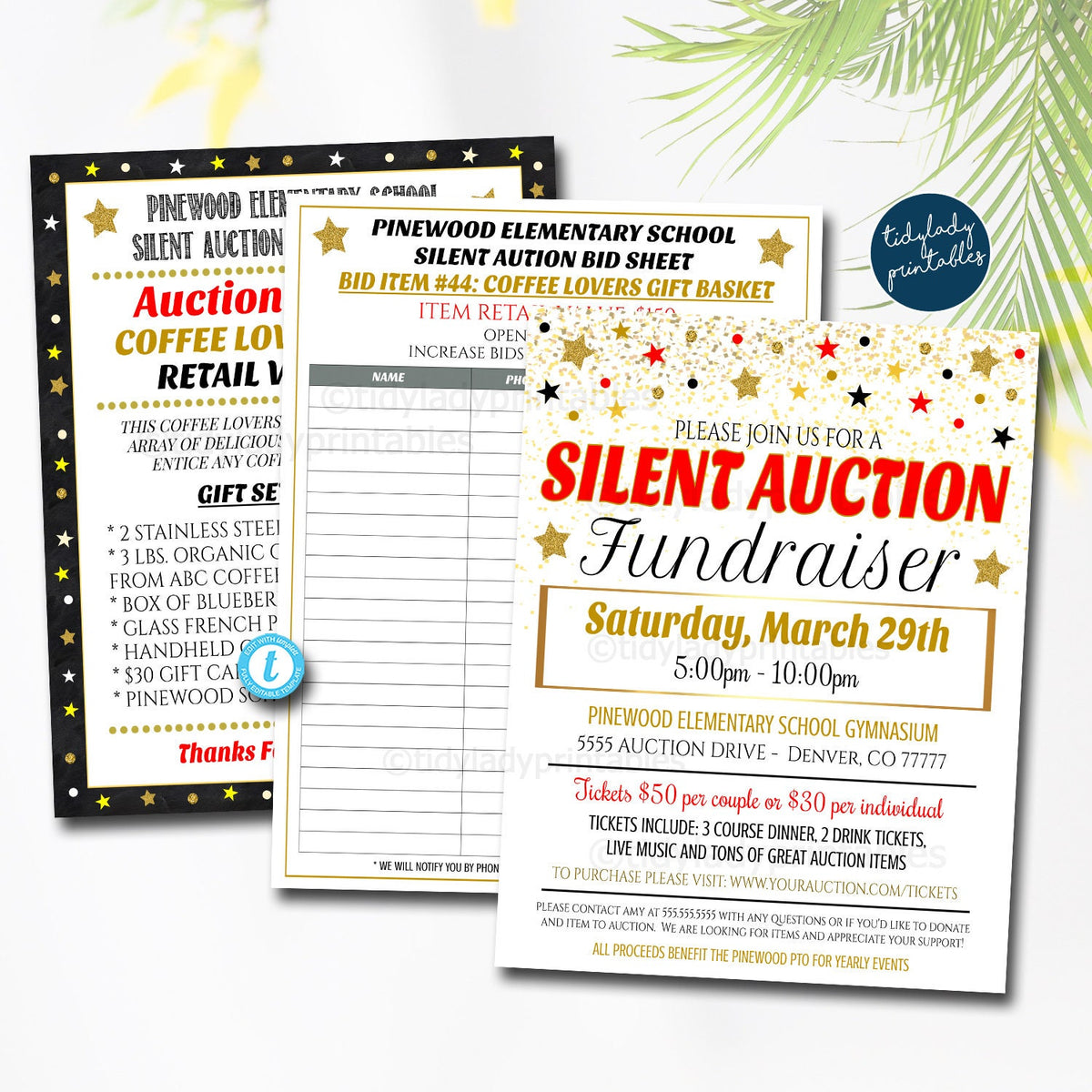 Silent Auction Flyer Set | School Pto Pta Fundraising Invite — TidyLady ...