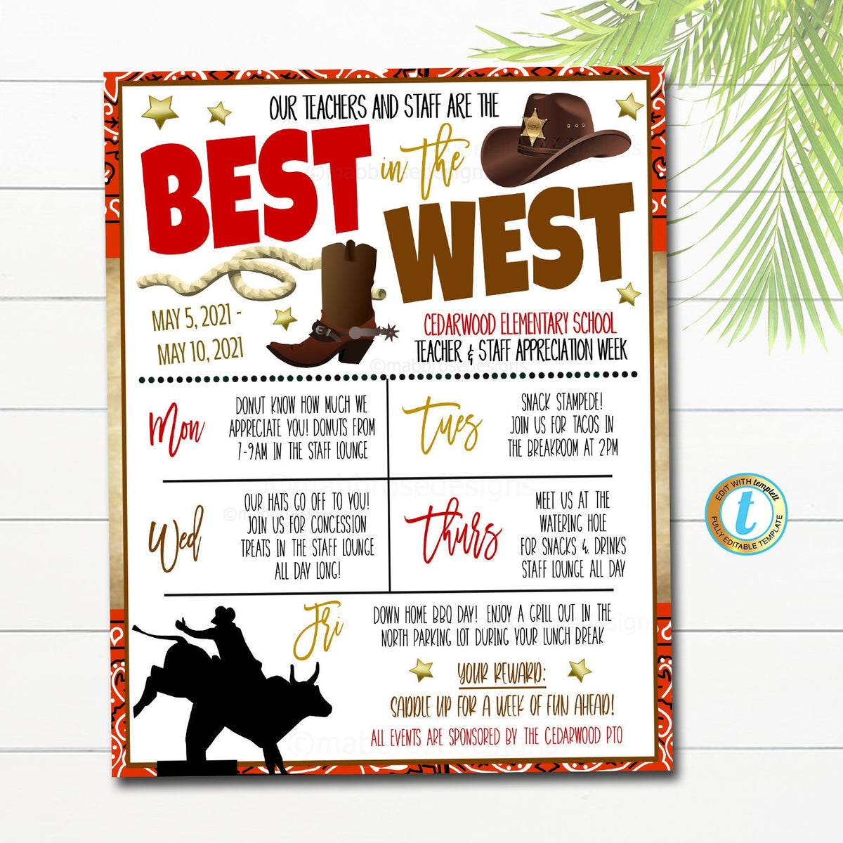 Western Themed Teacher Appreciation Week Itinerary Poster — TidyLady ...