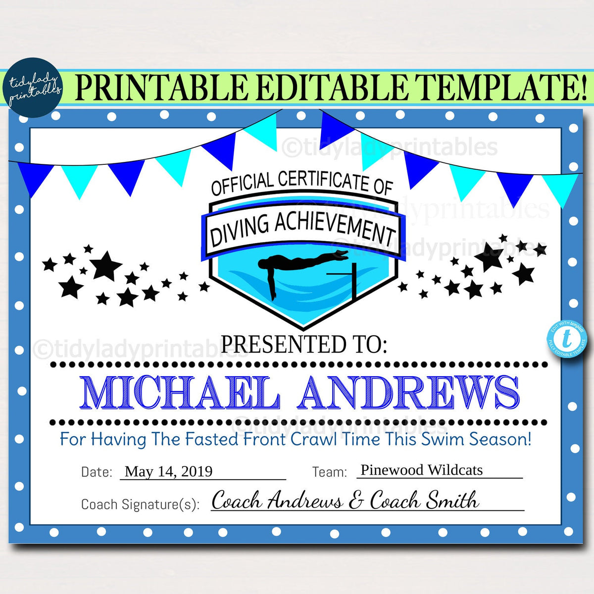 Dive Team Award Certificates | TidyLady Printables