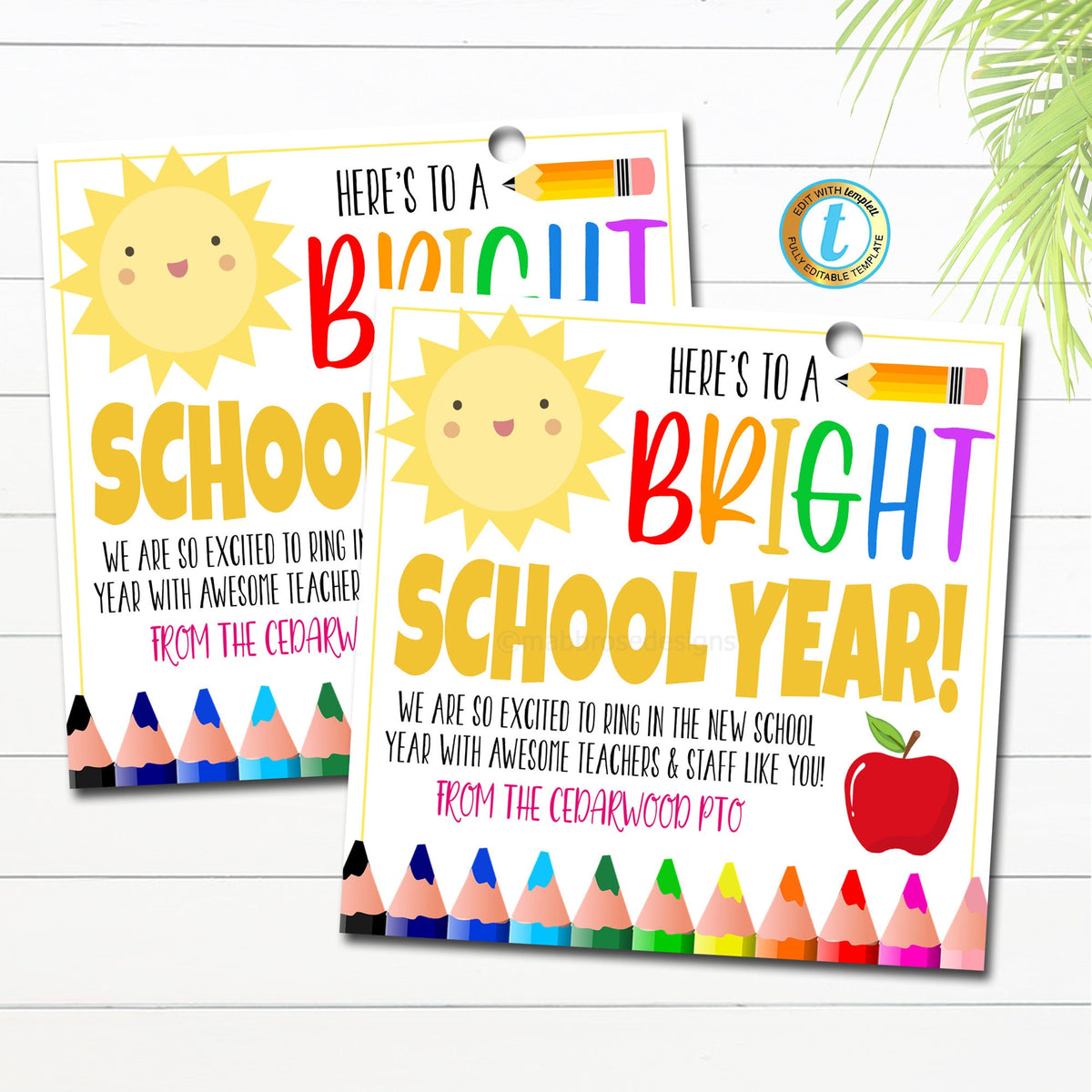 Editable Bright School Year First Day of School Gift Tag — TidyLady ...