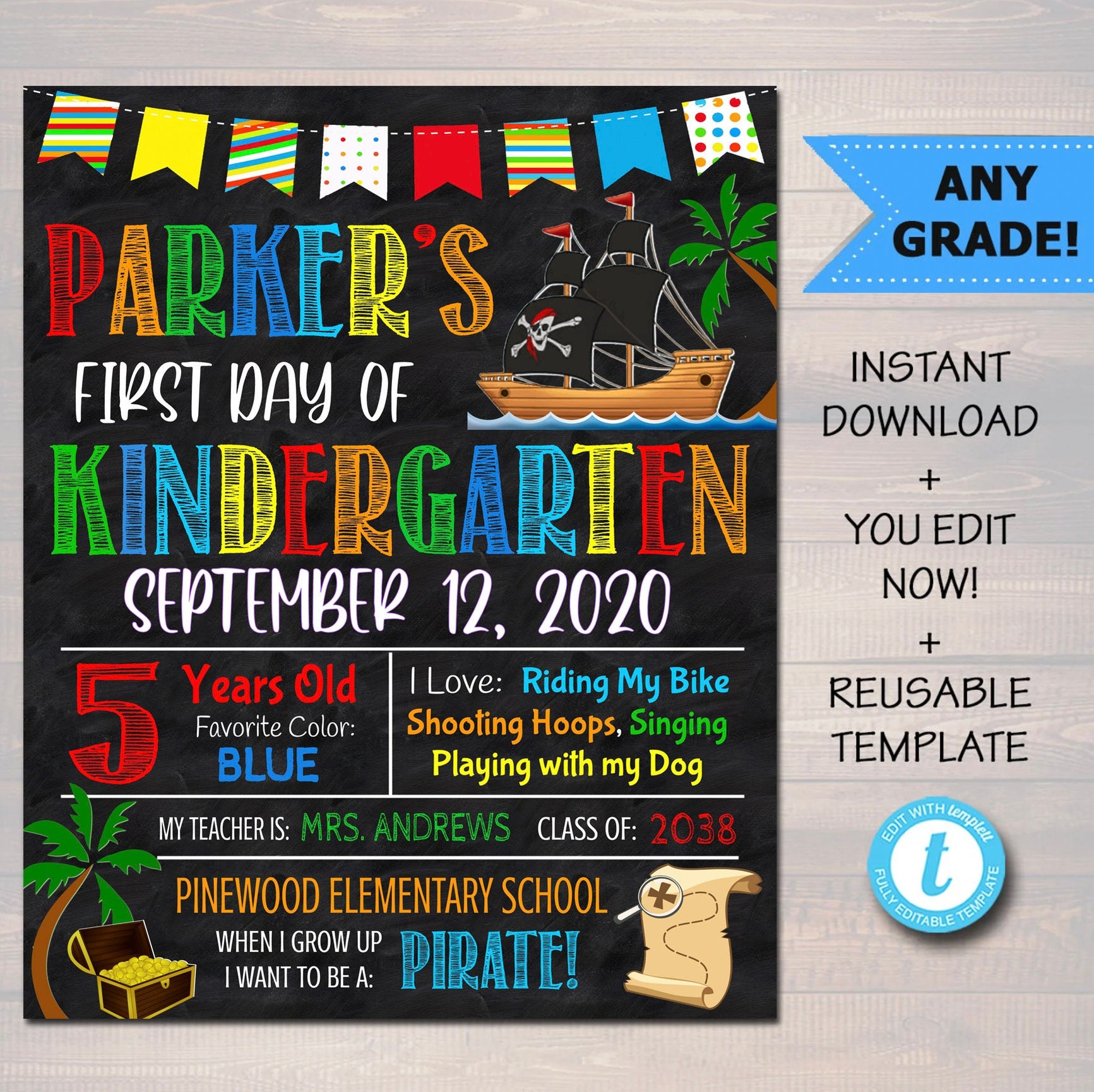 Pirate Theme First Day Of School Sign | TidyLady Printables