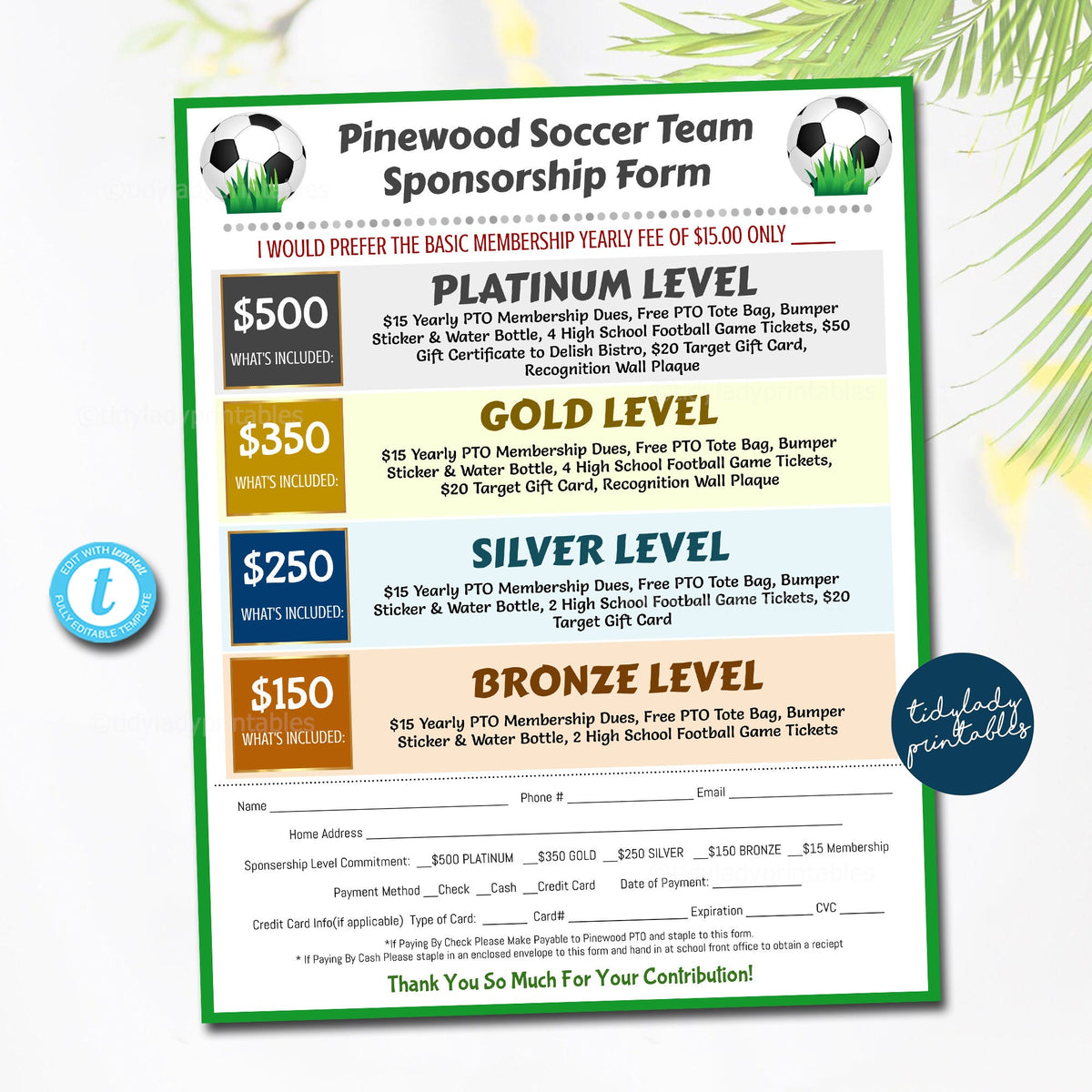 Soccer Sponsorship Membership Donation Signup Teamplate — TidyLady ...