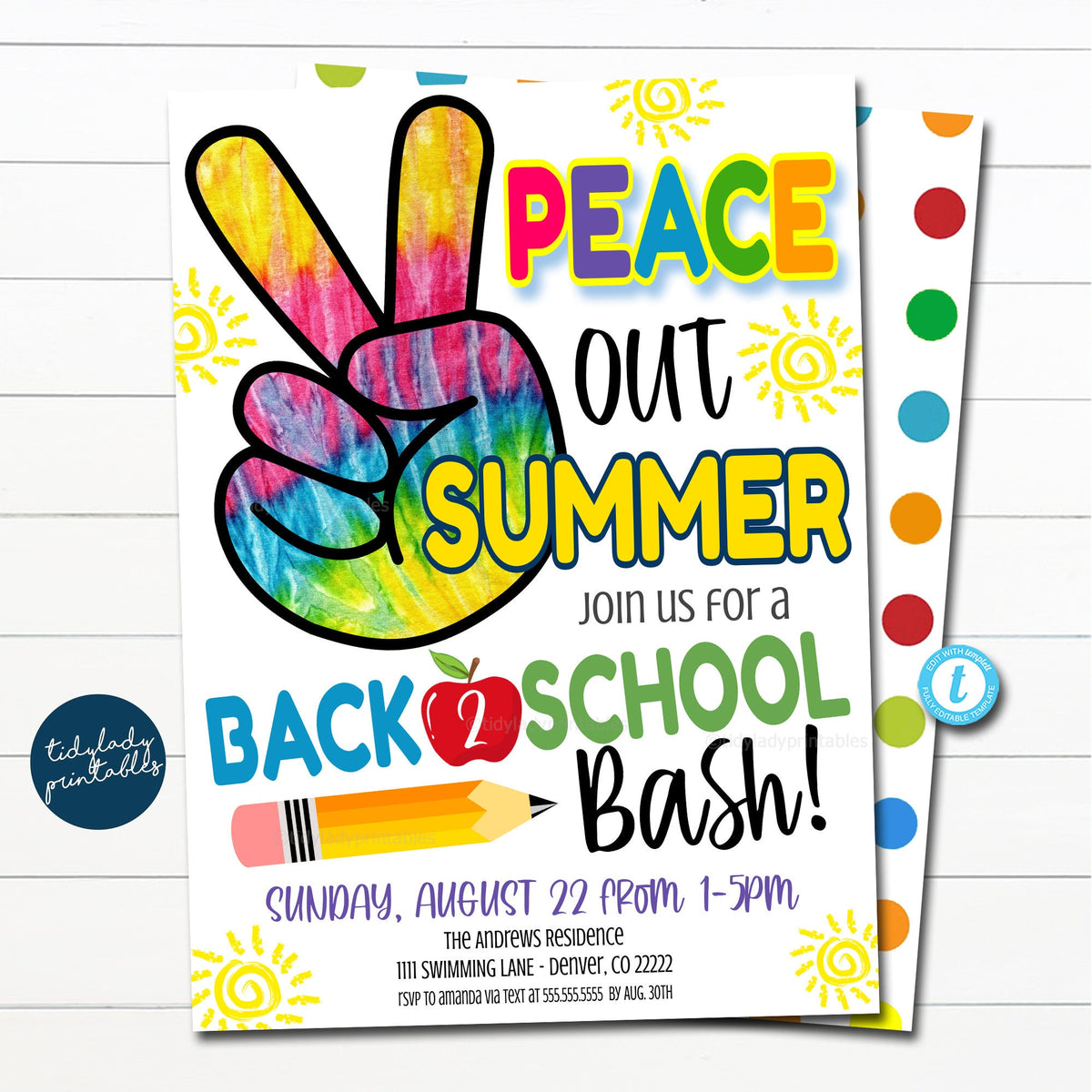 Peace Out Summer Back to School Party Invitation — TidyLady Printables
