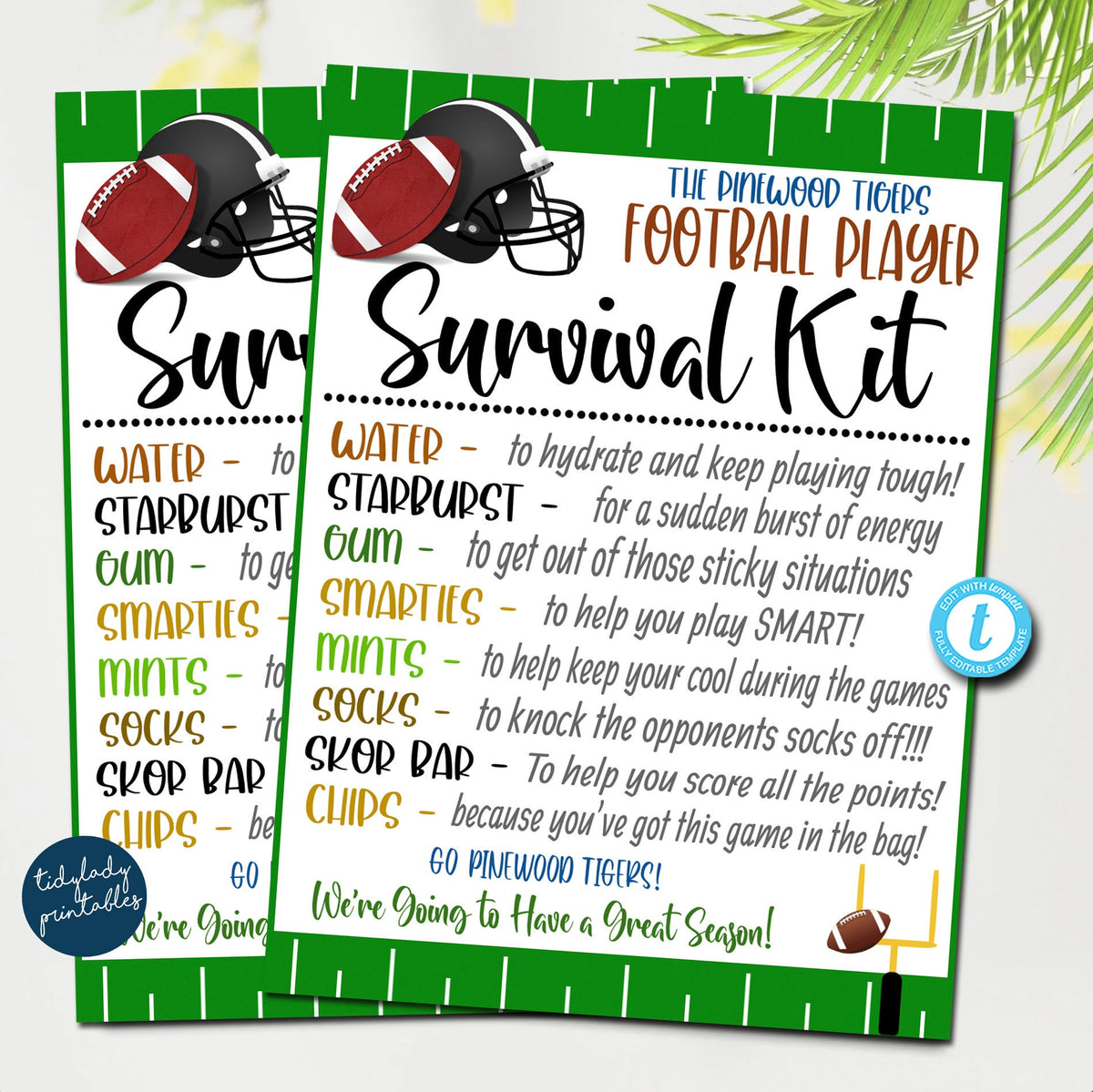 Football Survival Kit Printable | Football Player Gift — TidyLady ...