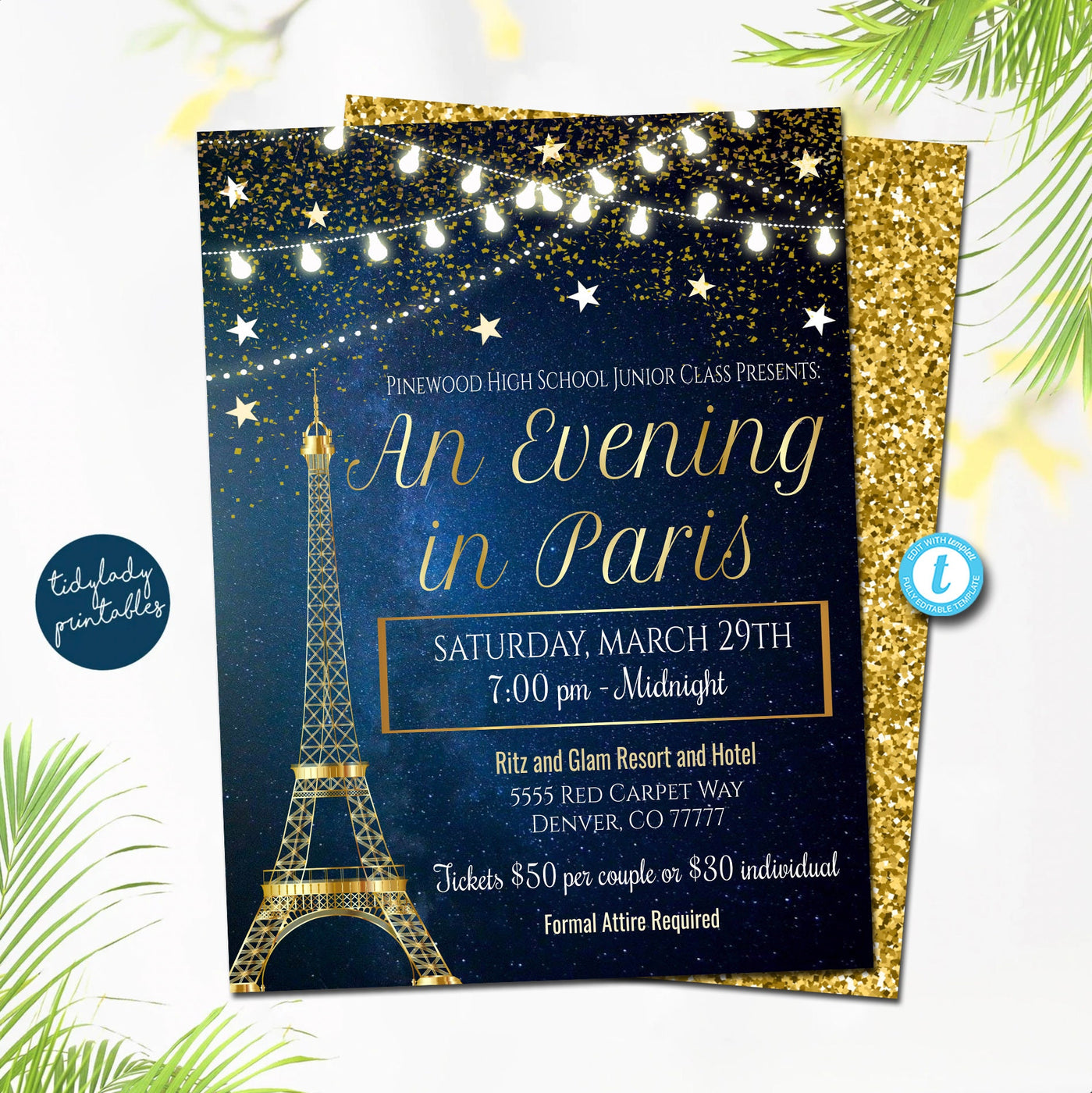 A Night in Paris Prom Flyer | School Dance Digital Invite — TidyLady ...