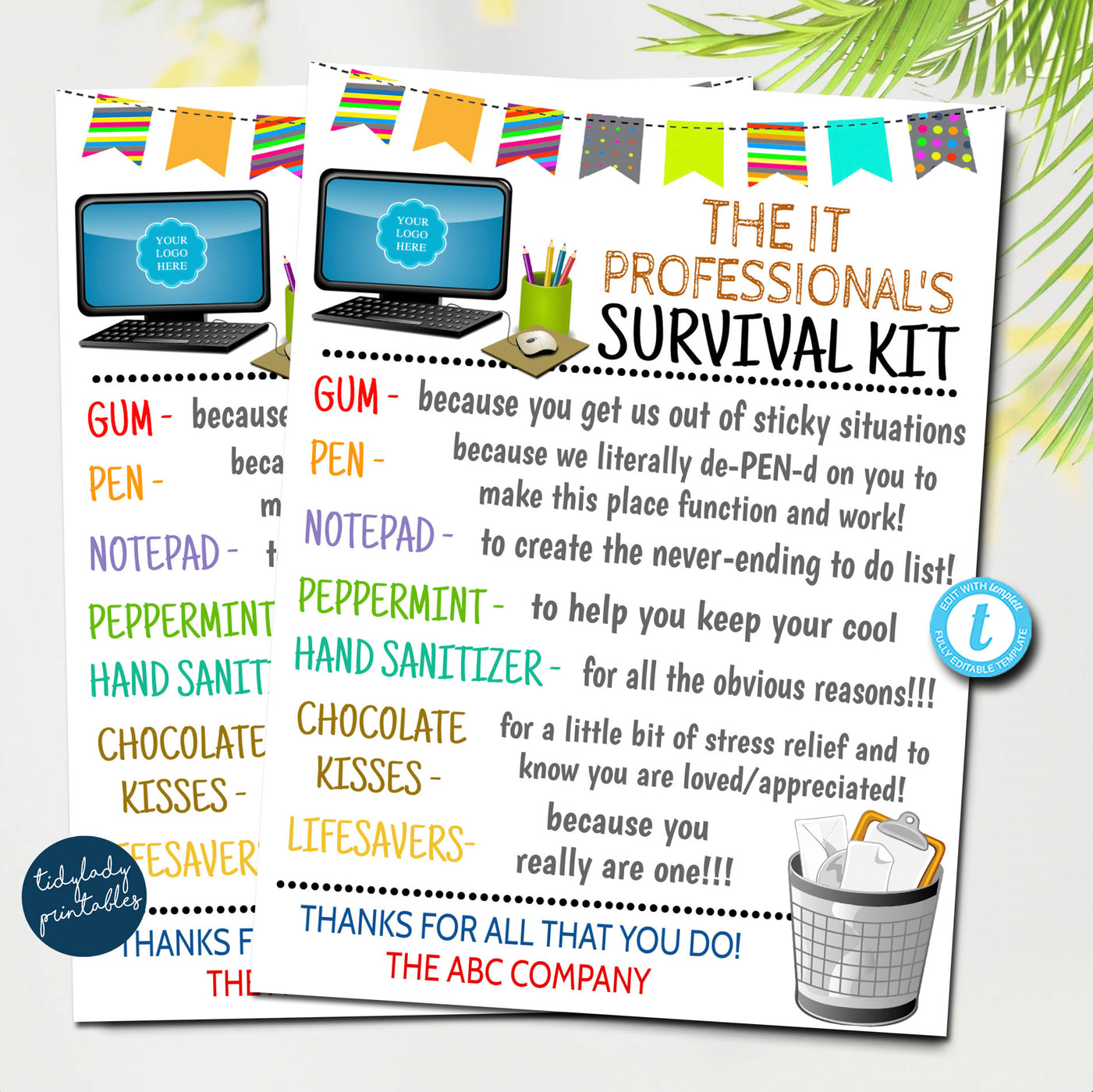 IT Professional Survival Kit Gift Tags | Technology Professional's Day ...