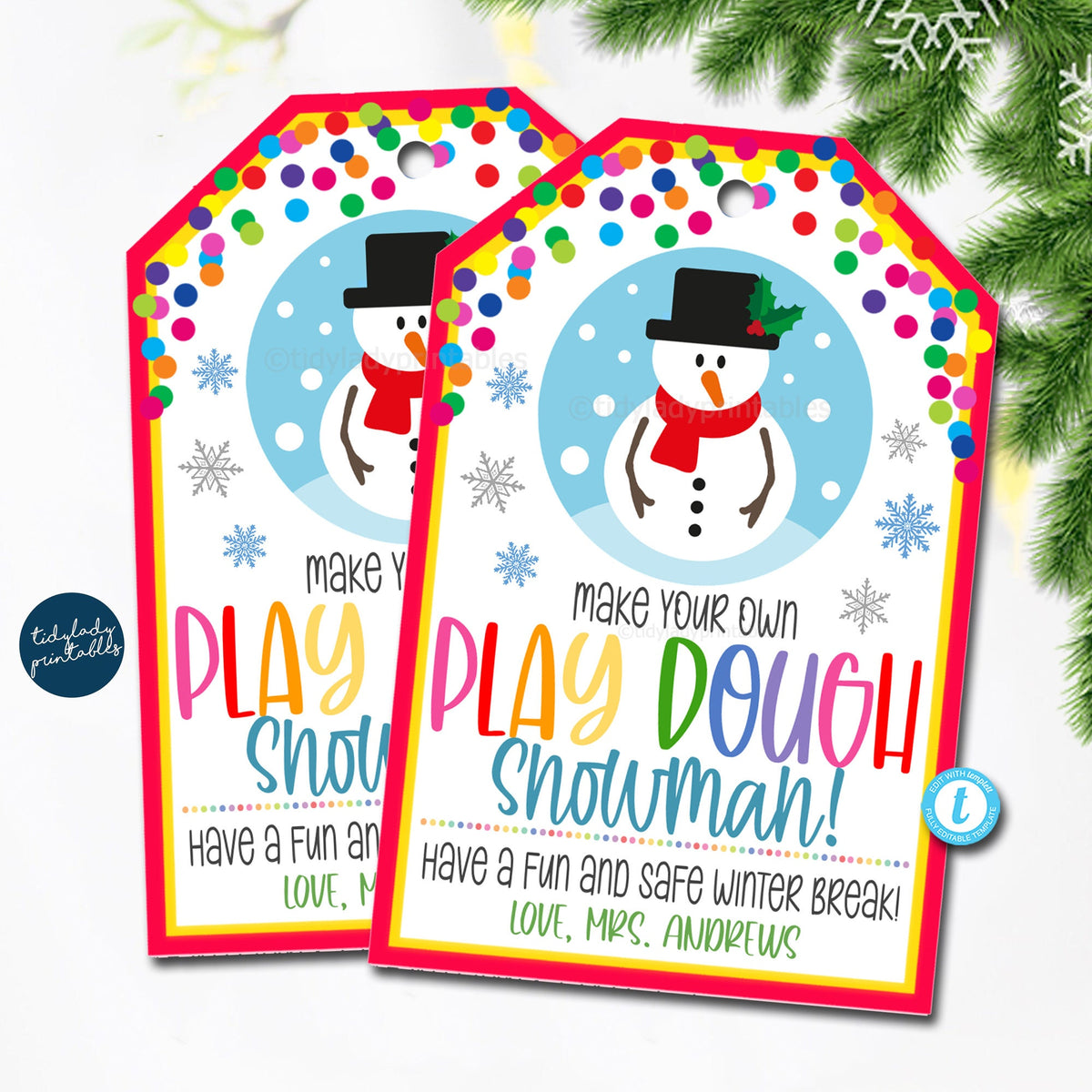 Make Your Own Play Dough Snowman Tree Gift Tags — TidyLady Printables