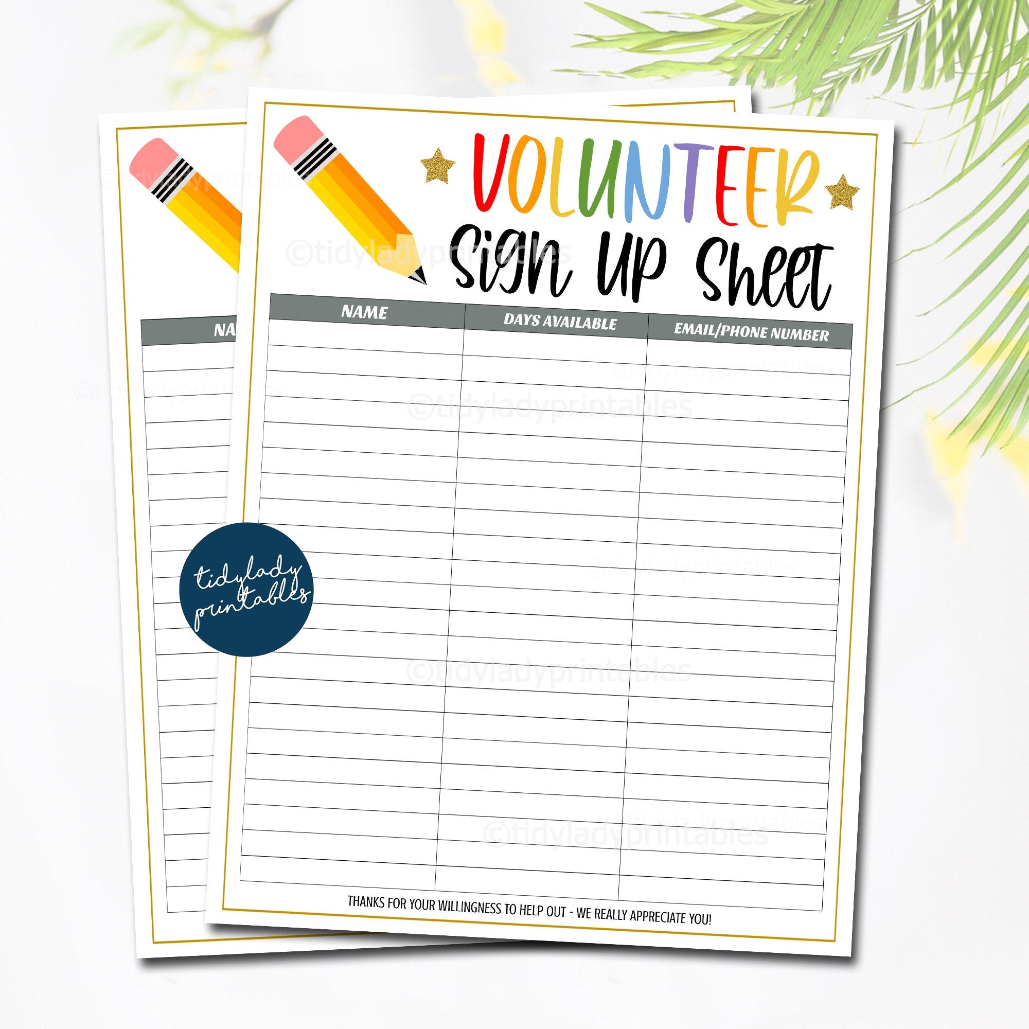 Volunteer Sign Up Sheet Printable