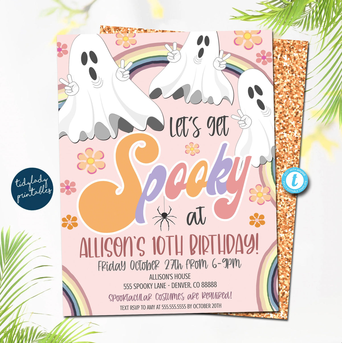 Let's Get Spooky Birthday Invite | Hippie Ghost Pink Pastel — TidyLady ...