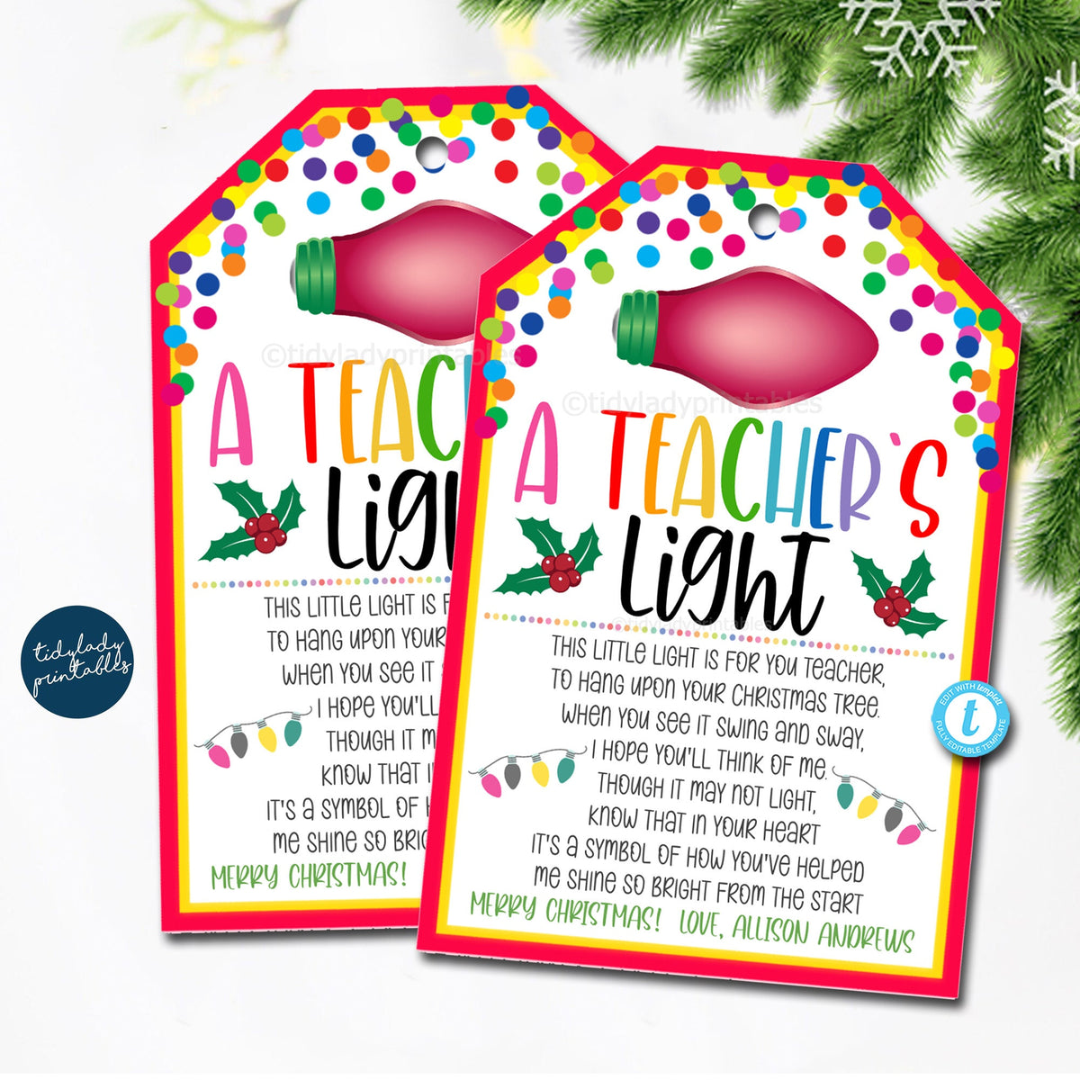 A Teachers Light Gift Tag | Glitter Ornament Gift Idea — TidyLady ...