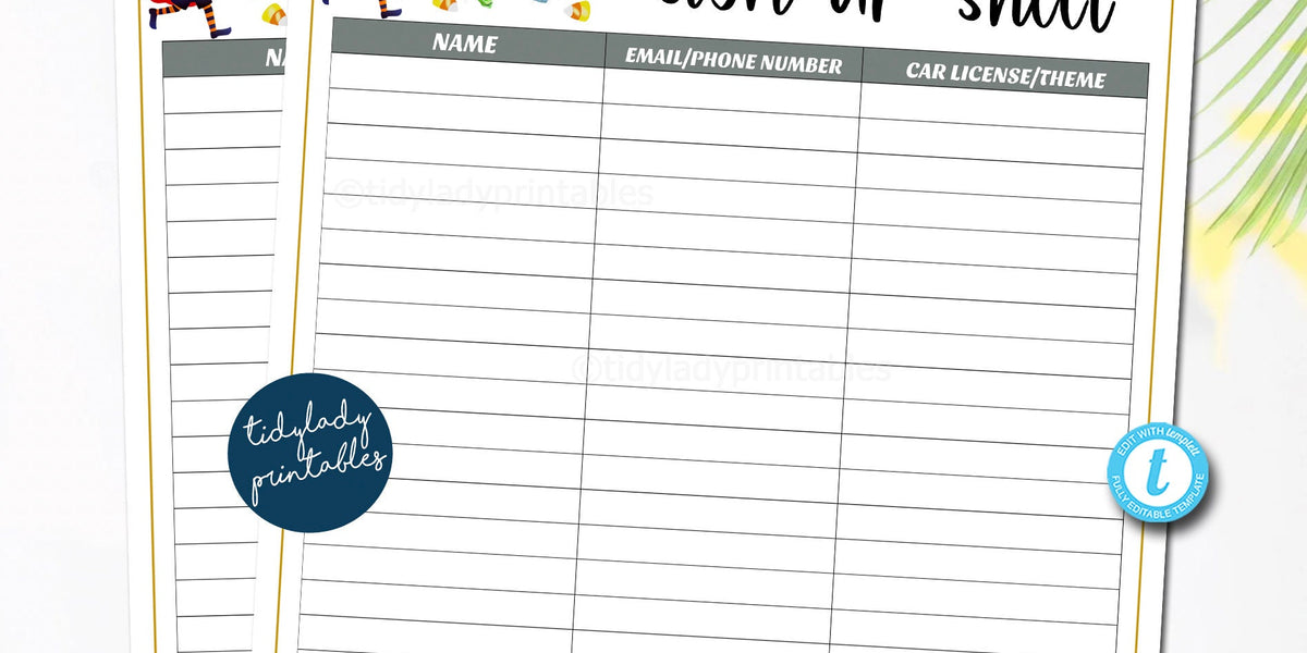 Editable Trunk or Treat Car Volunteer Sign Up Form — TidyLady Printables