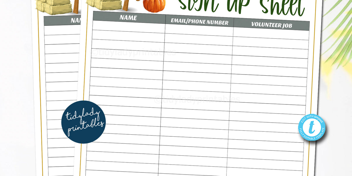Fall Festival Volunteer Sign Up Form | TidyLady Printables