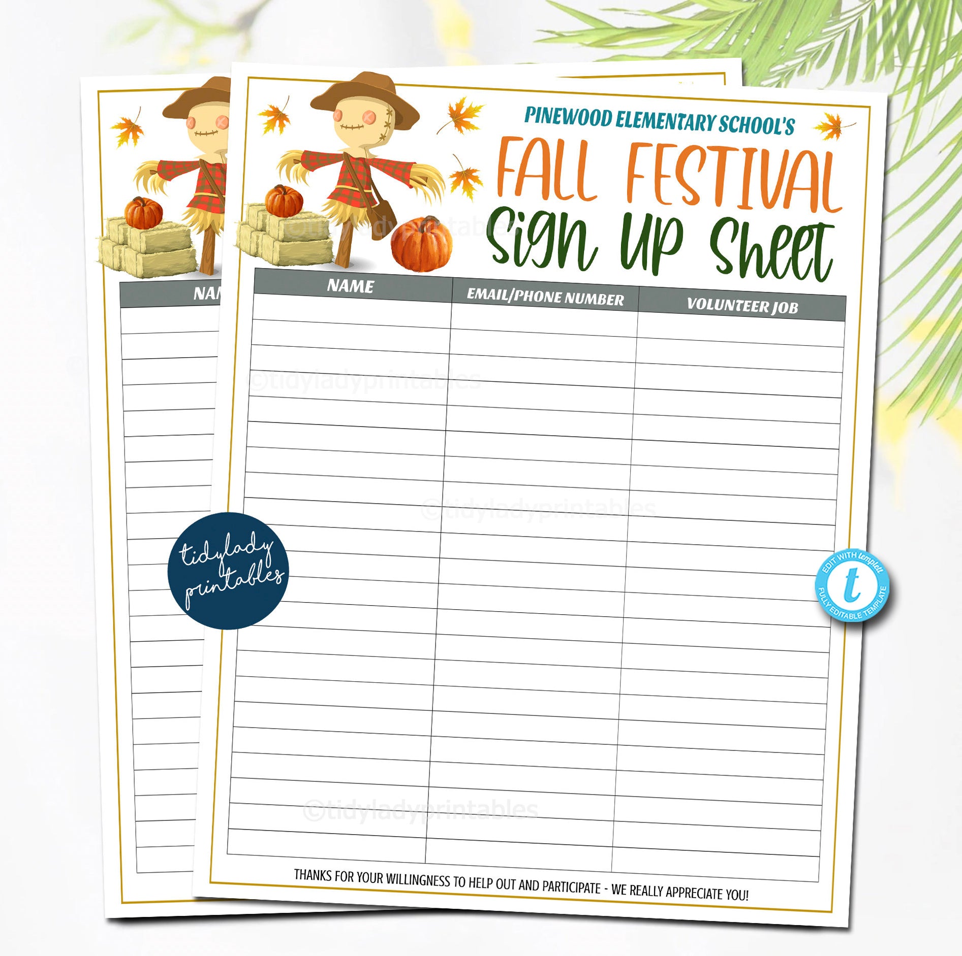 Fall Festival Volunteer Sign Up Form | TidyLady Printables