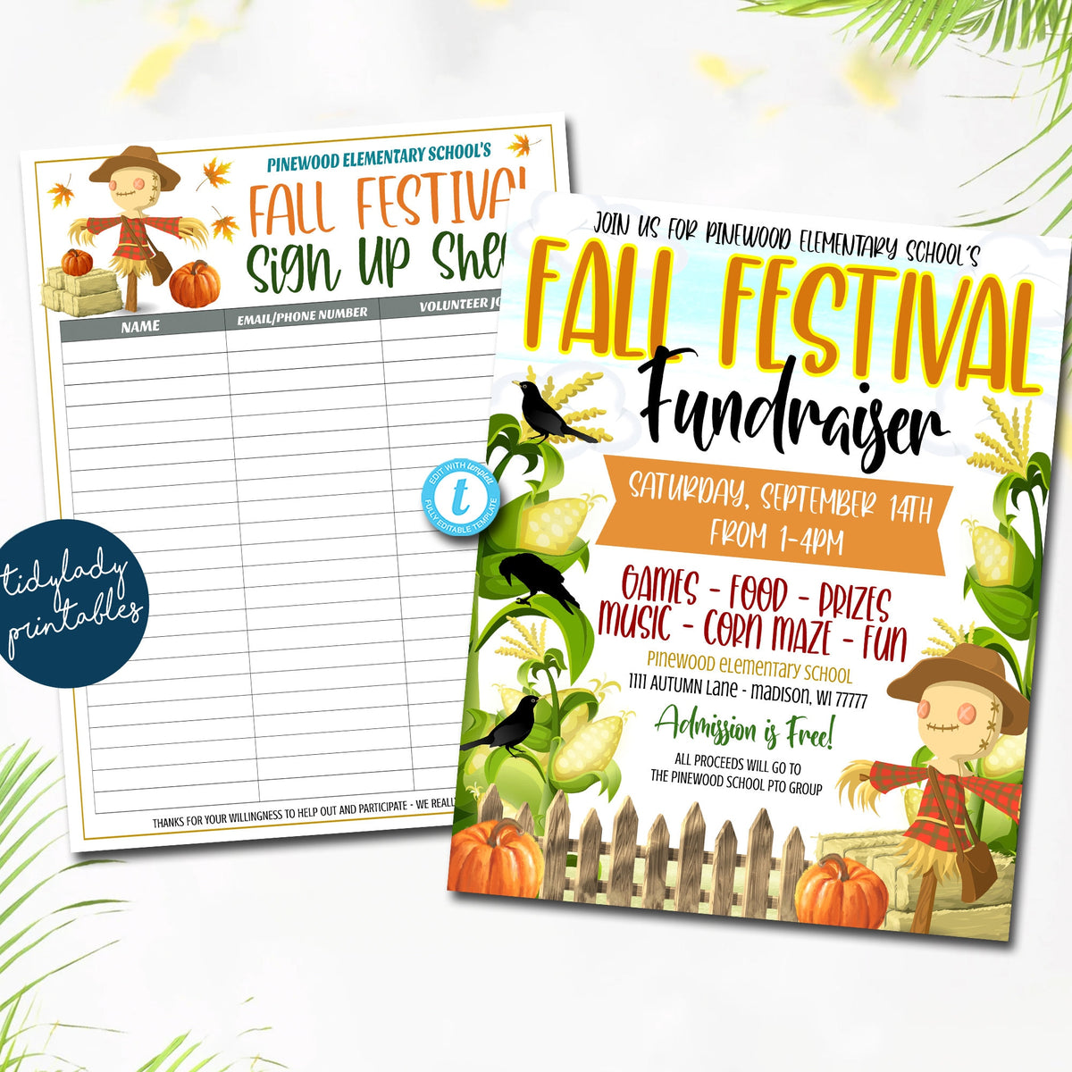Fall Festival Flyer and Volunteer Sign Up Form Printable Set — TidyLady ...
