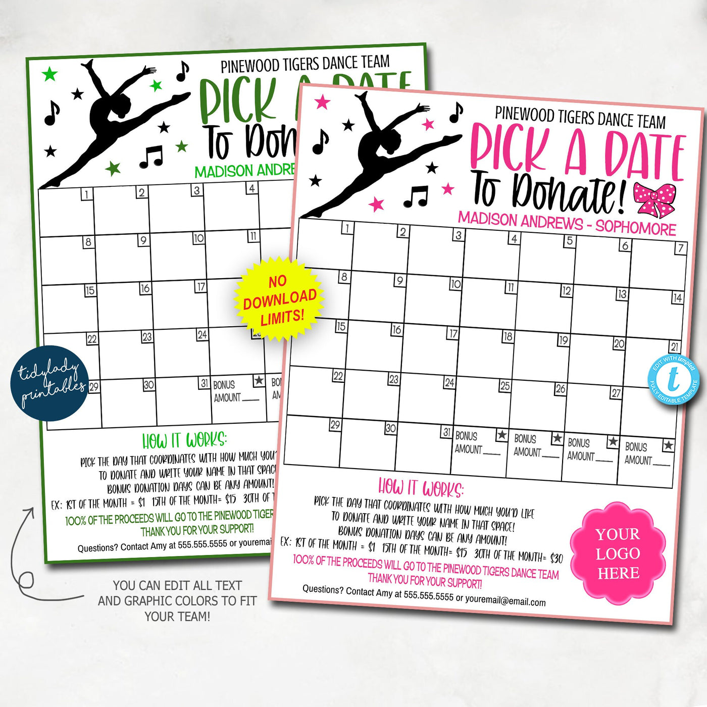 Dance Pick a Date to Donate Printable | Girls Dance Fundraiser ...