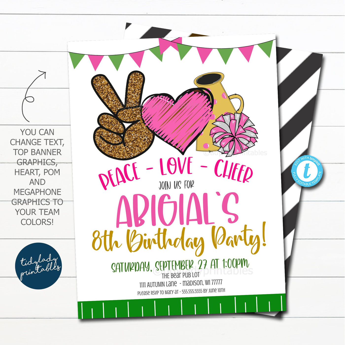 Girl Cheerleader Birthday Party Invite | TidyLady Printables