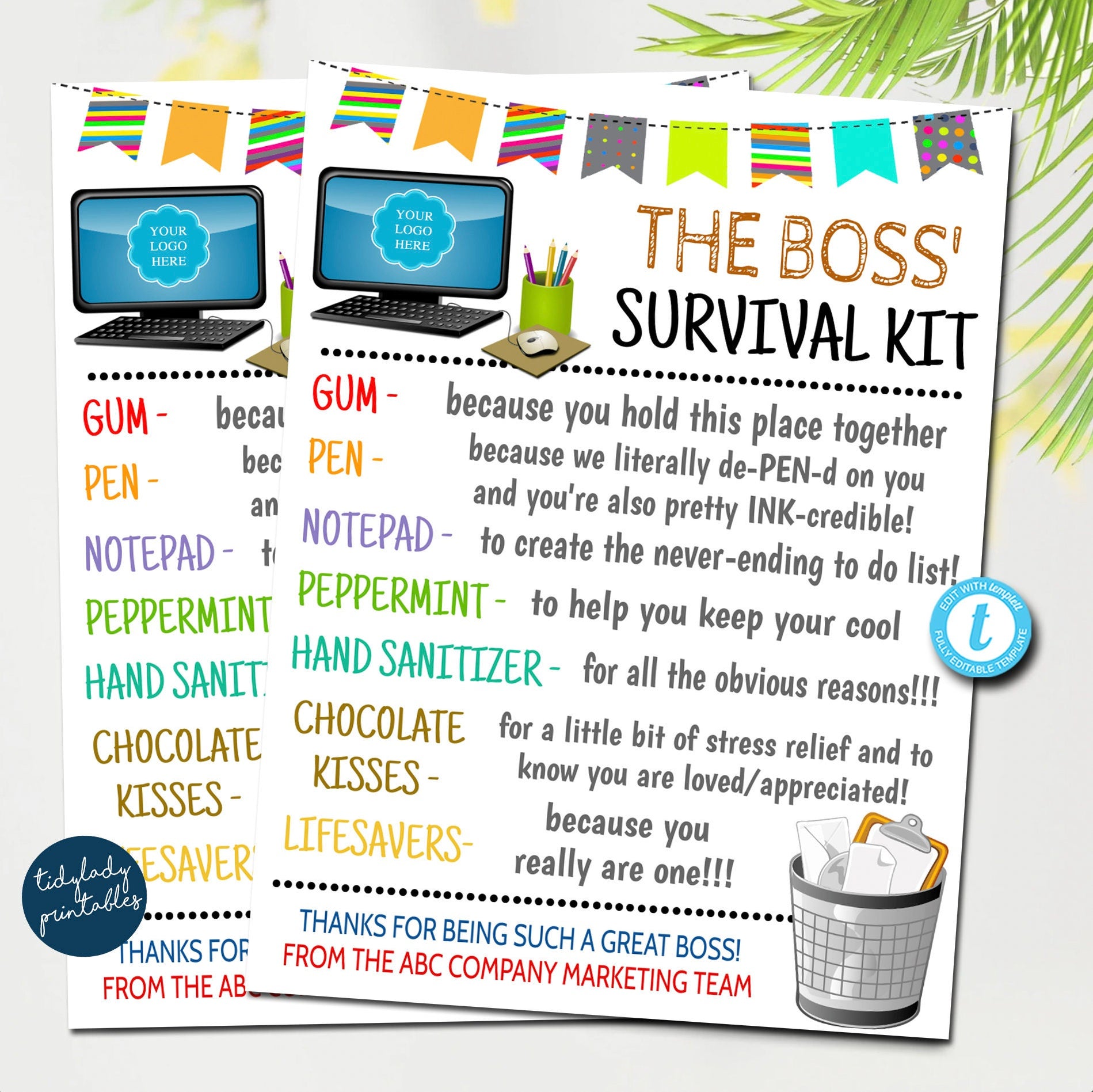 Boss Survival Kit Gift Tags | Corporate Professionals Day — TidyLady ...