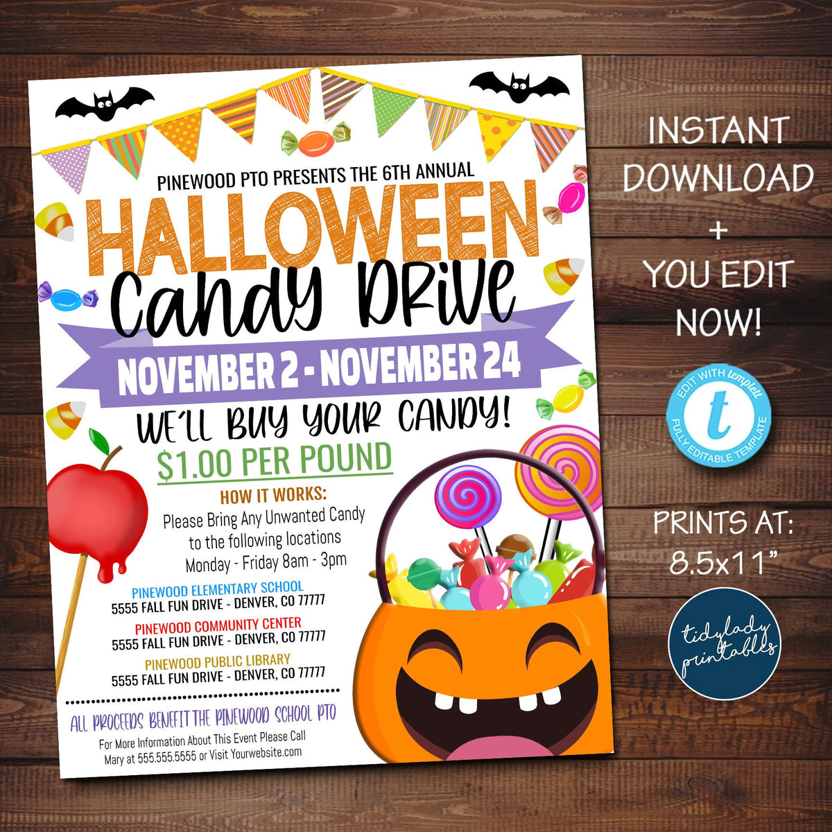 Halloween Candy Drive Flyer Buyback Fundraiser Printable — TidyLady ...