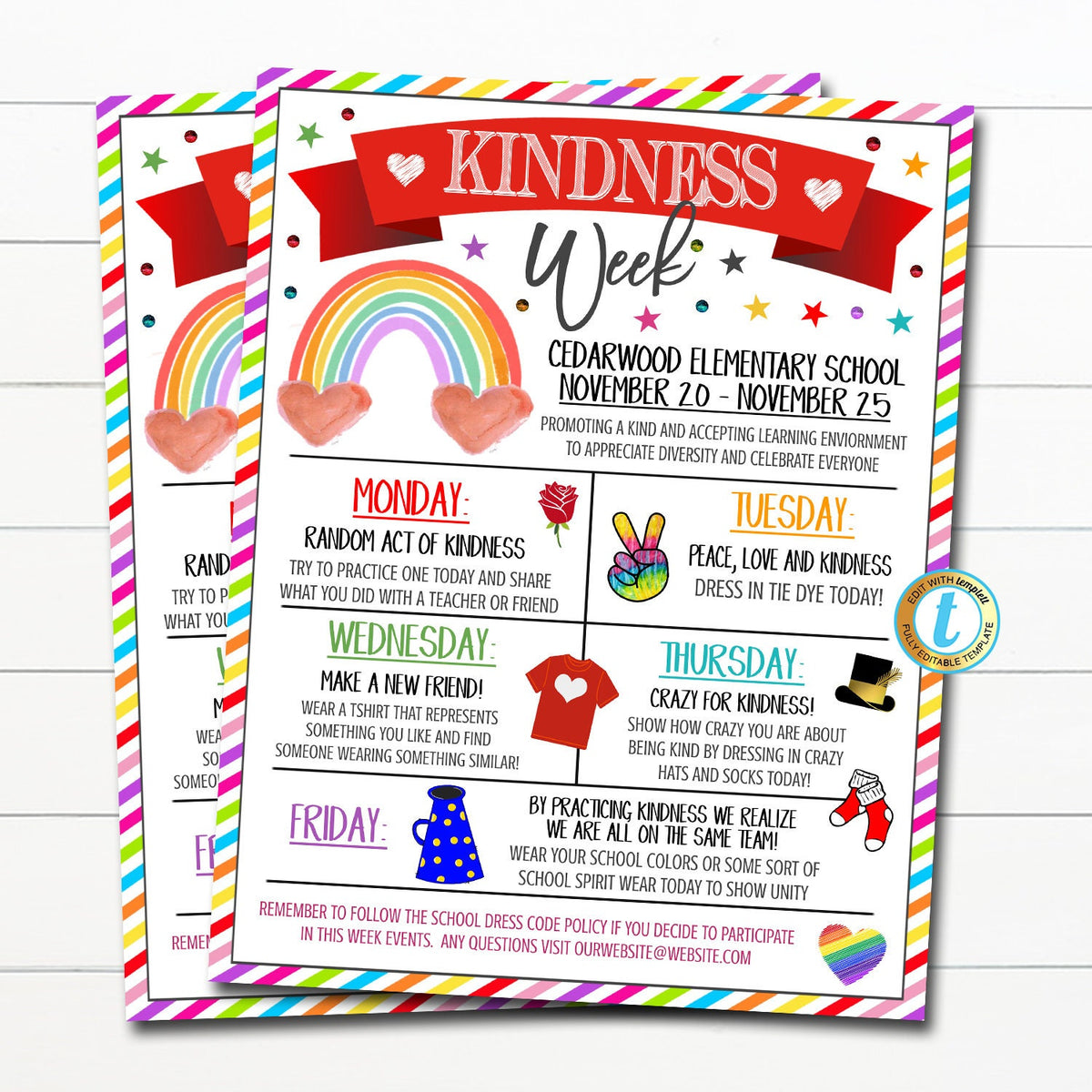 Kindness Week Itinerary Flyer | Diversity Inclusion Printable ...