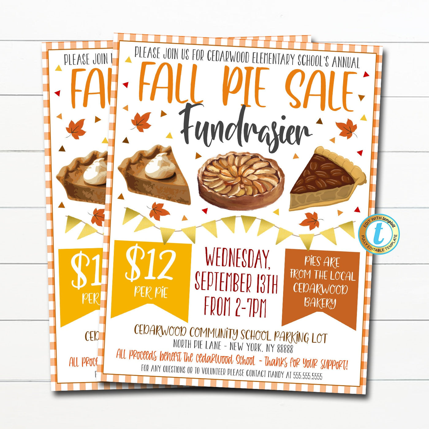 Fall Pie Sale Fundraiser Flyer | Thanksgiving Pumpkin Apple — TidyLady ...