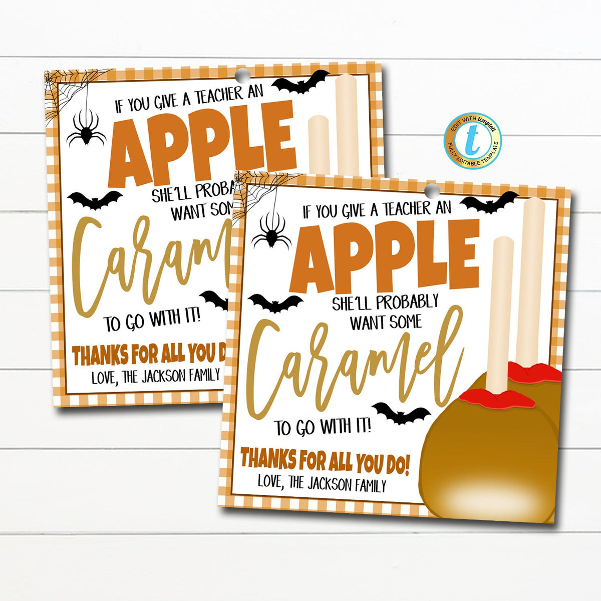 Halloween Teacher Caramel Apple Gift Tags | TidyLady Printables