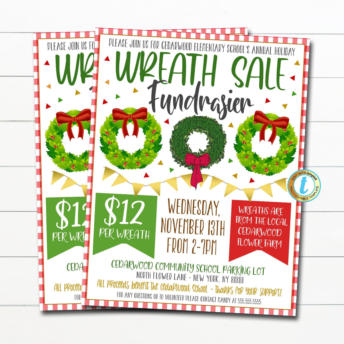 Christmas Wreath Fundraiser Flyer Editable Template — TidyLady Printables
