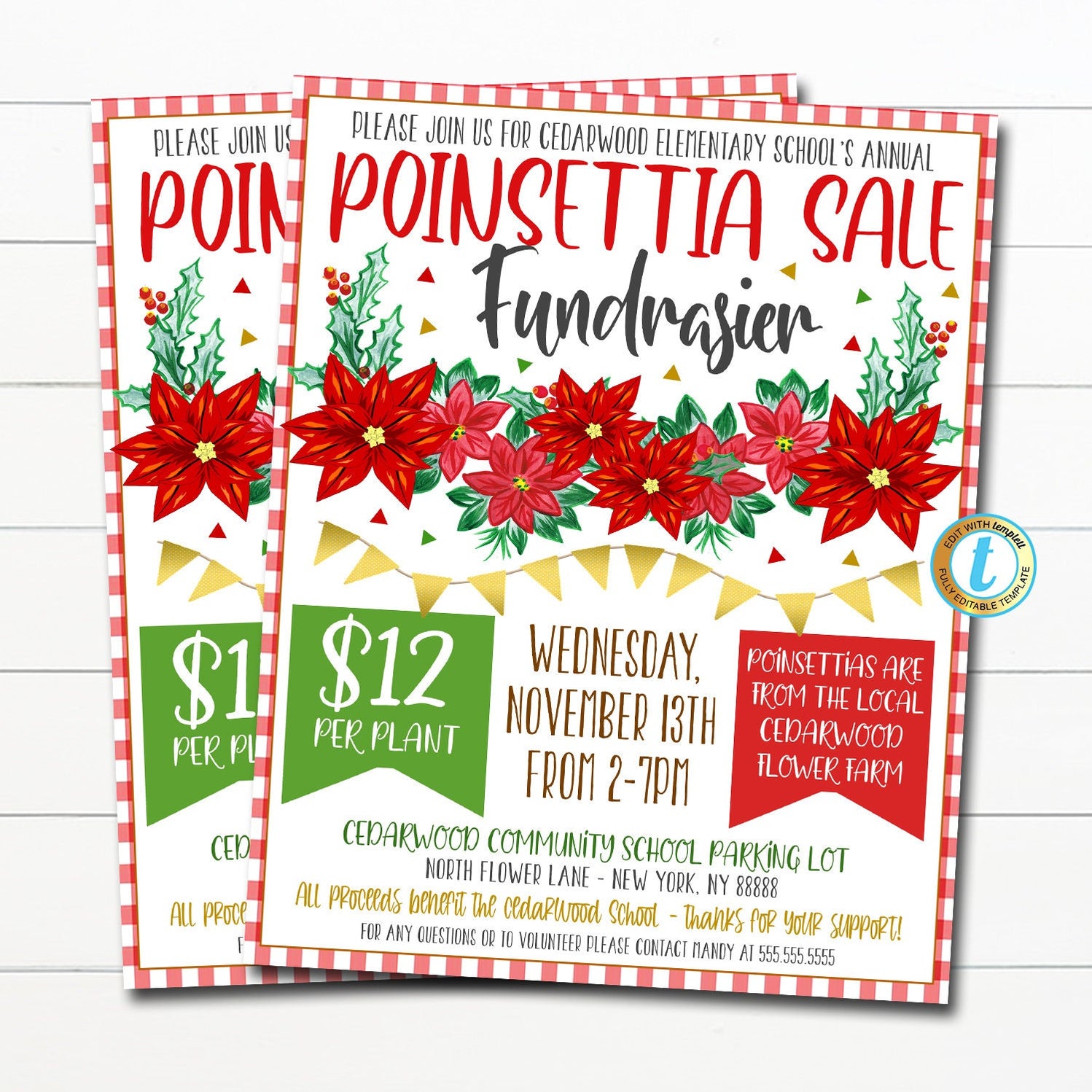 Poinsettia Fundraiser Holiday Flyer Editable Template — TidyLady Printables