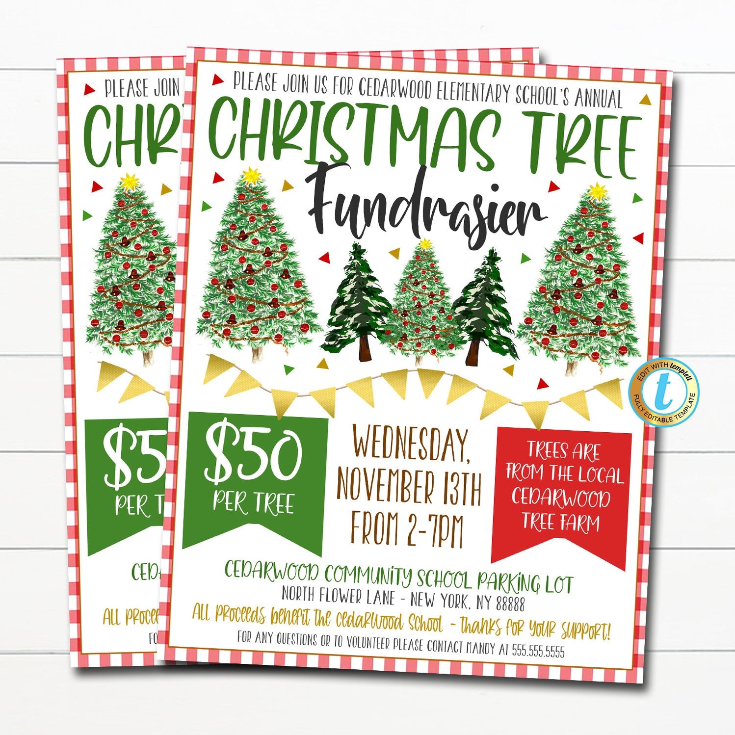 Christmas Tree Fundraiser Flyer | Charity Nonprofit Printable ...