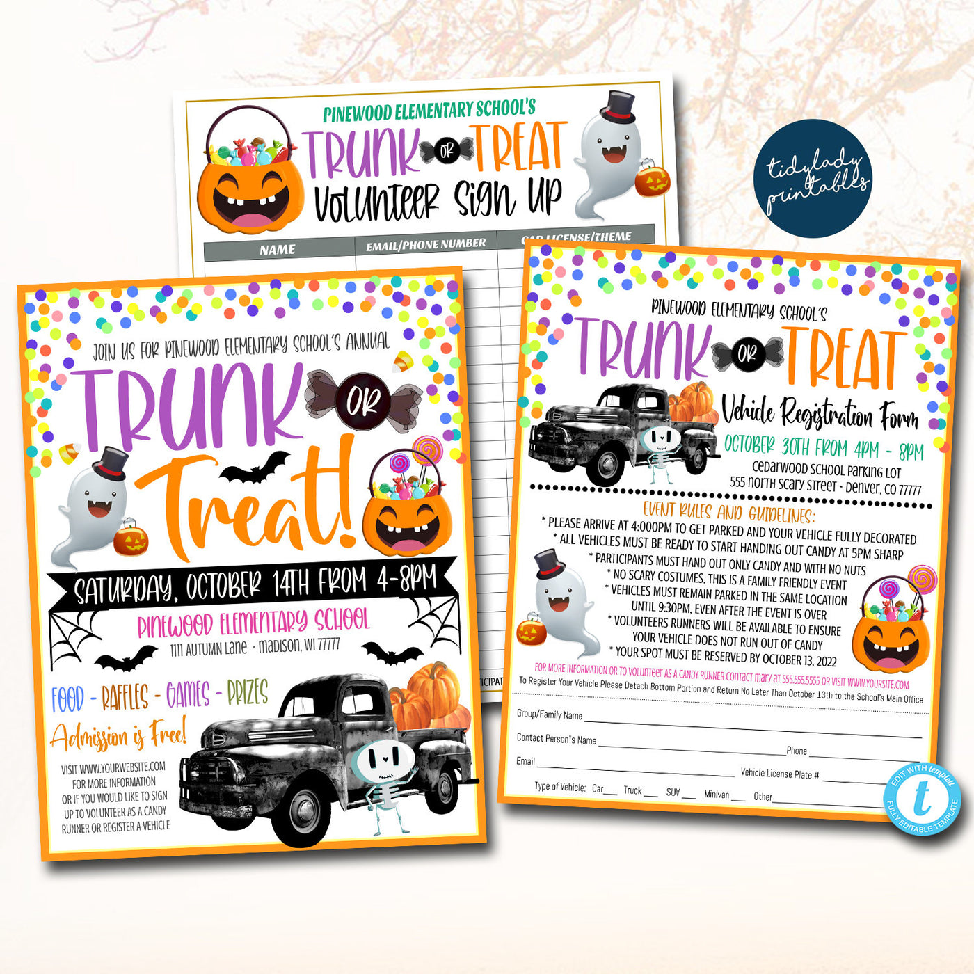 Editable Trunk or Treat Flyer/Invitation Set | TidyLady Printables