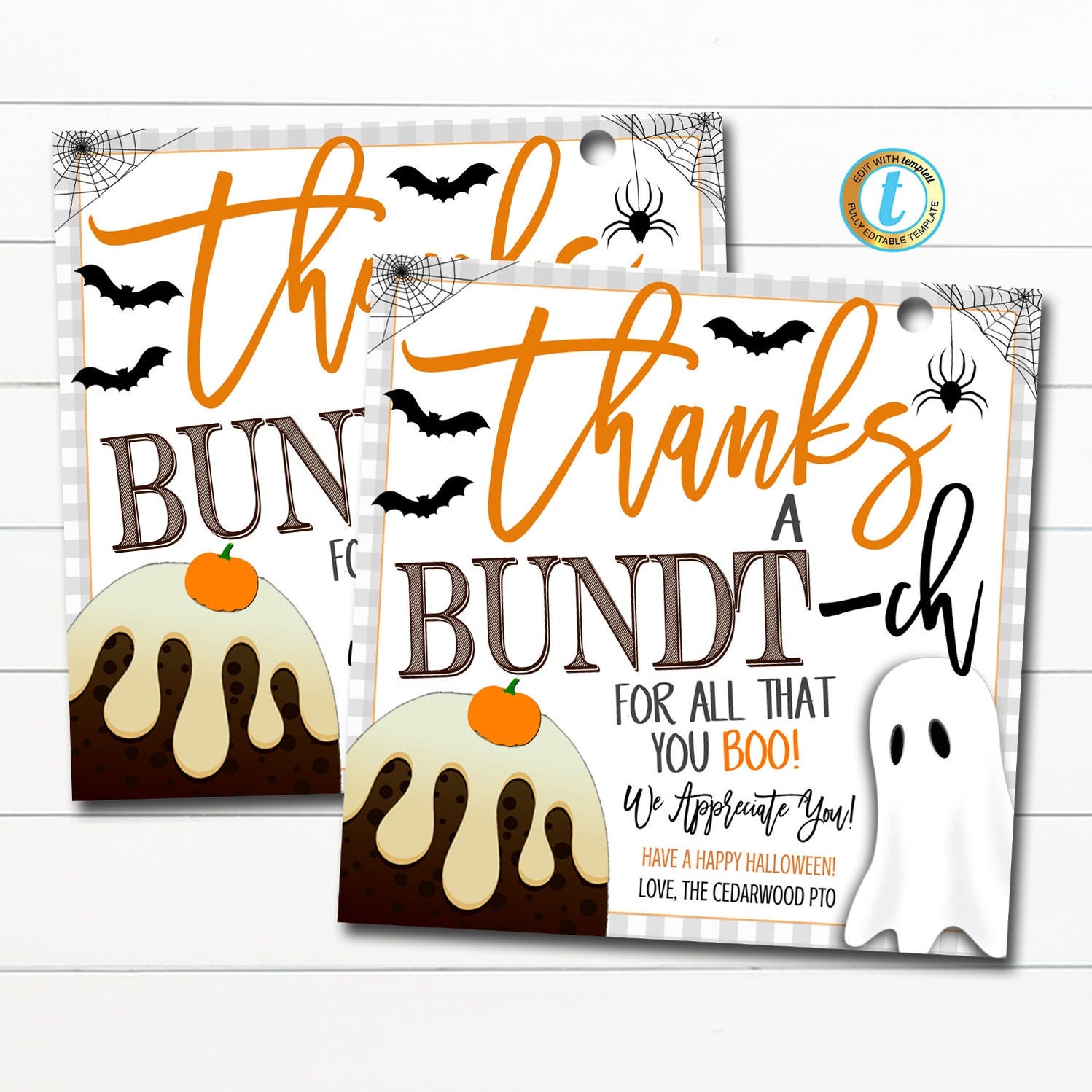 Halloween Bundt Cake Gift Tag | Thanks a Bundtch for all you Do ...