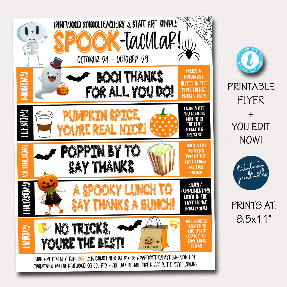 Halloween Teacher Appreciation Week Flyer | TidyLady Printables